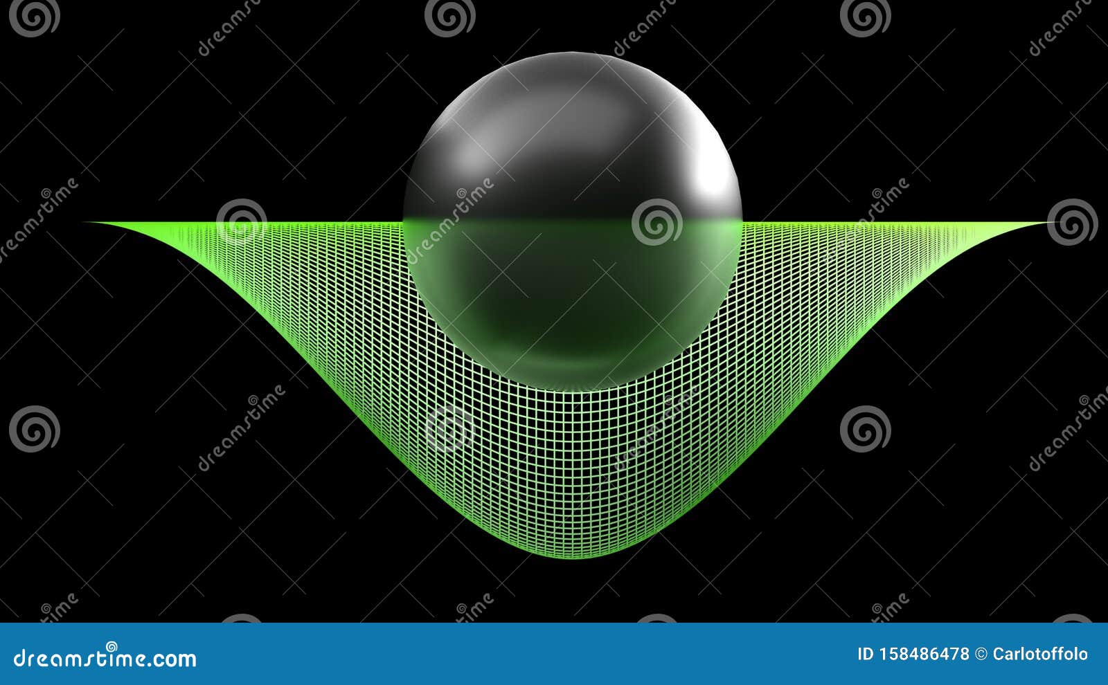 Black Glossy Sphere Half Inside a Curved Surface on Black Background ...