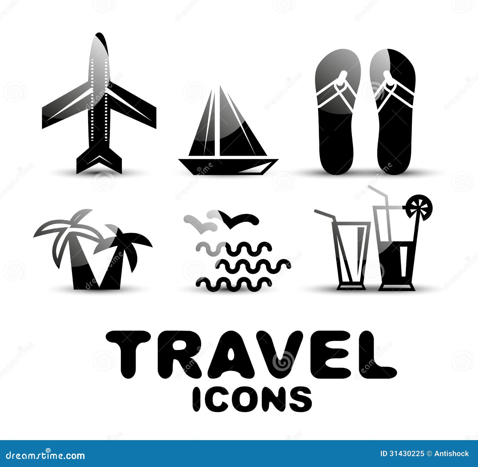 Black Glossy Travel Icon Set Stock Vector - Illustration of summer ...