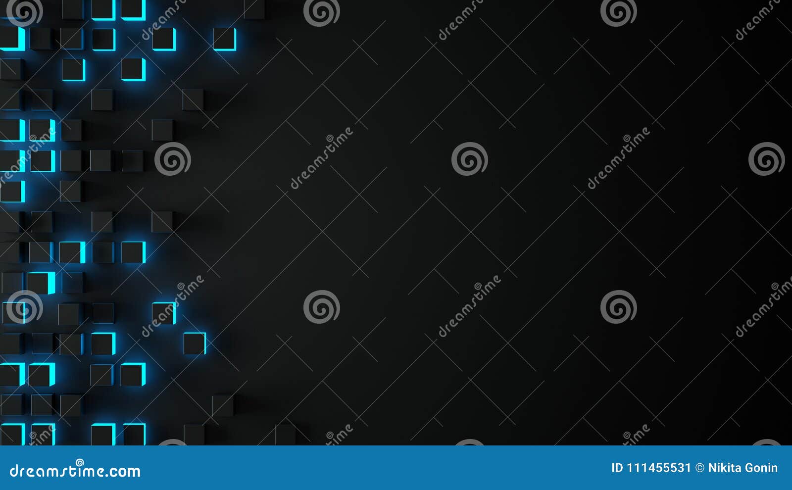 Black and Glowing Blue 3D Boxes Abstract Background Stock Illustration ...