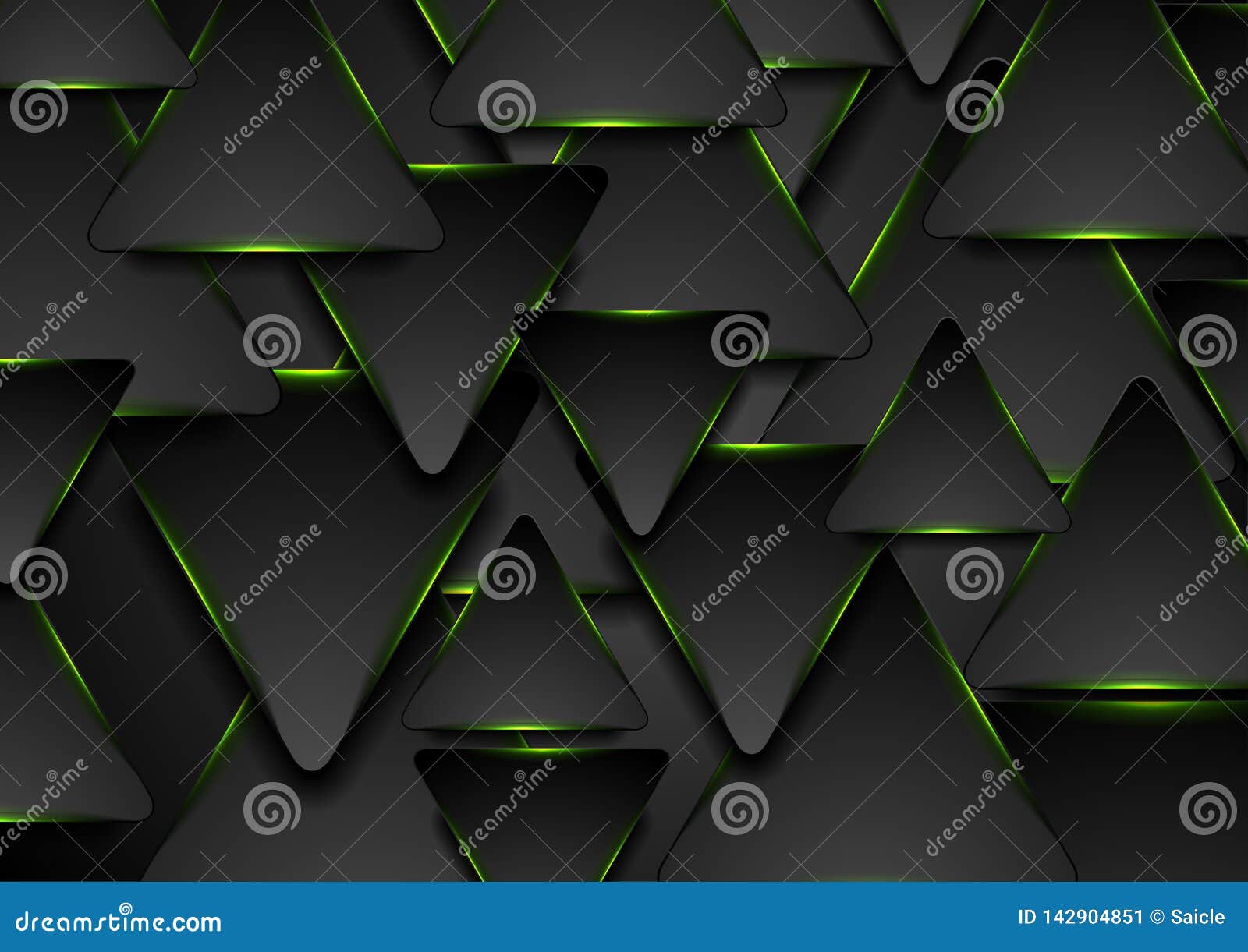 Black and Glowing Green Triangles Abstract Background Stock Vector ...