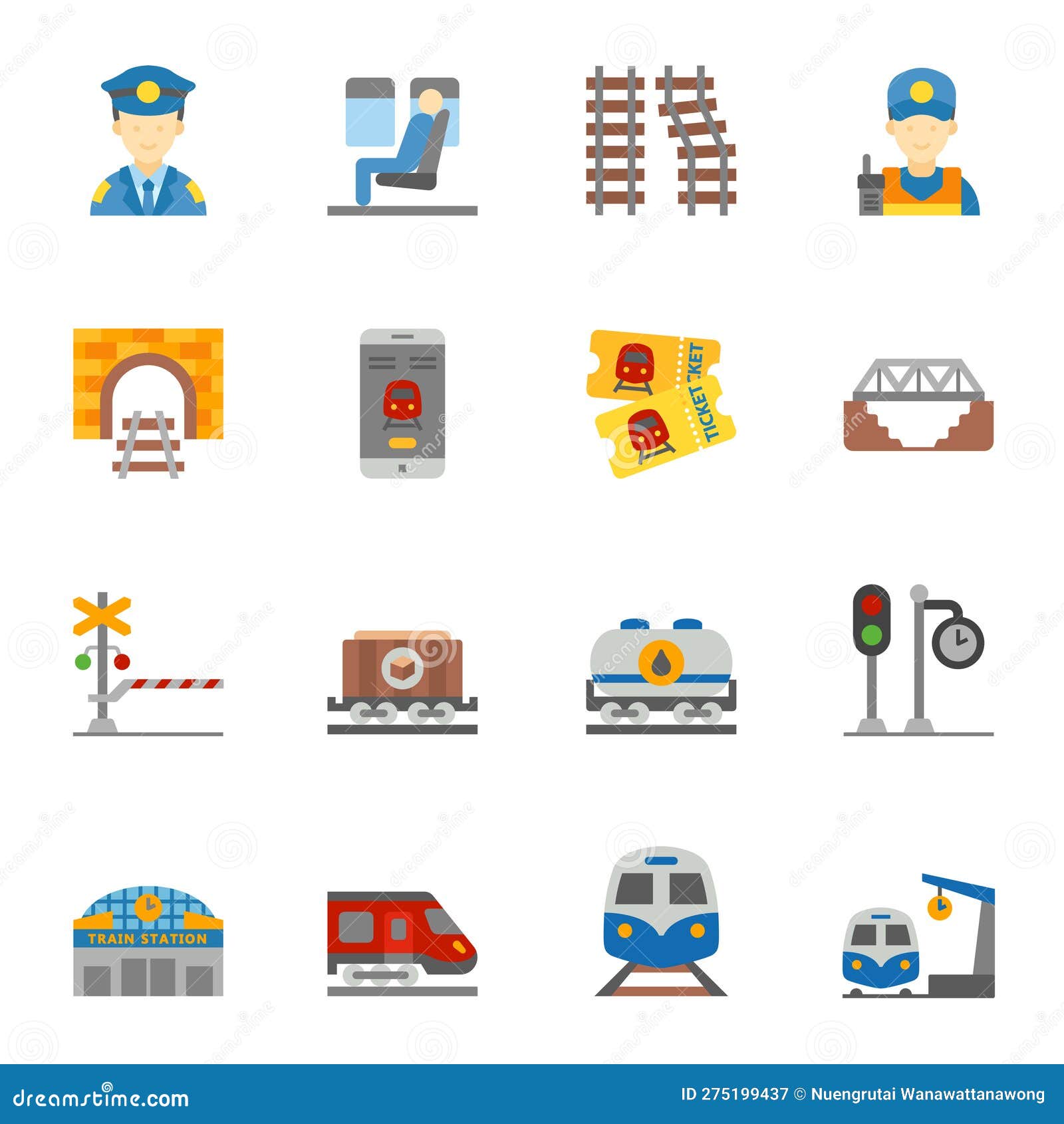 Train and Railways Flat Icon Set 1. Stock Vector - Illustration of rail ...