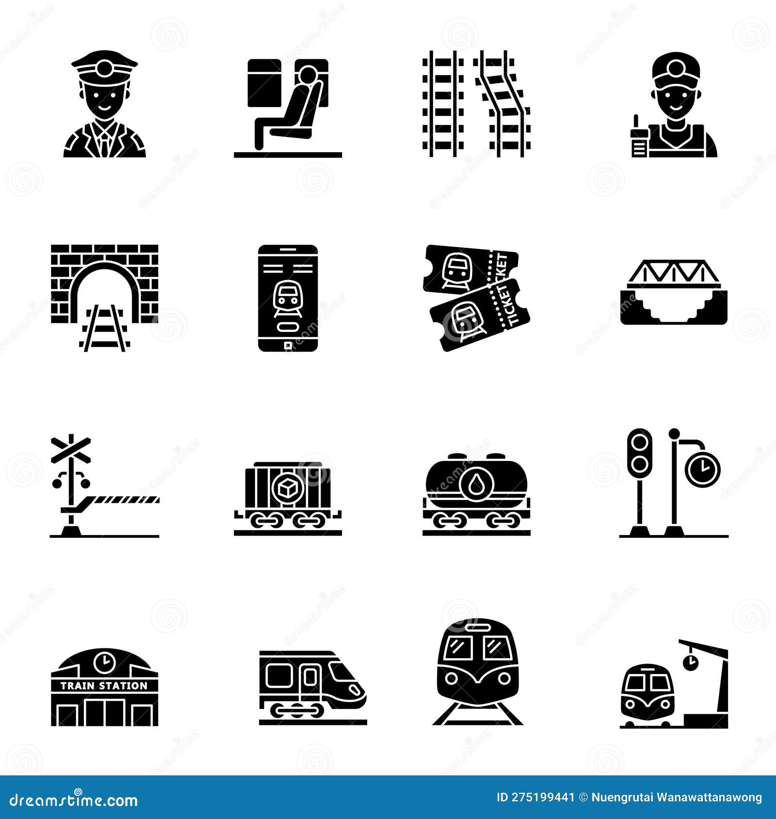 Train and Railways Glyph Icon Set 1. Stock Vector - Illustration of ...