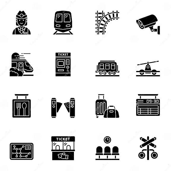 Train and Railways Glyph Icon Set 2. Stock Vector - Illustration of ...