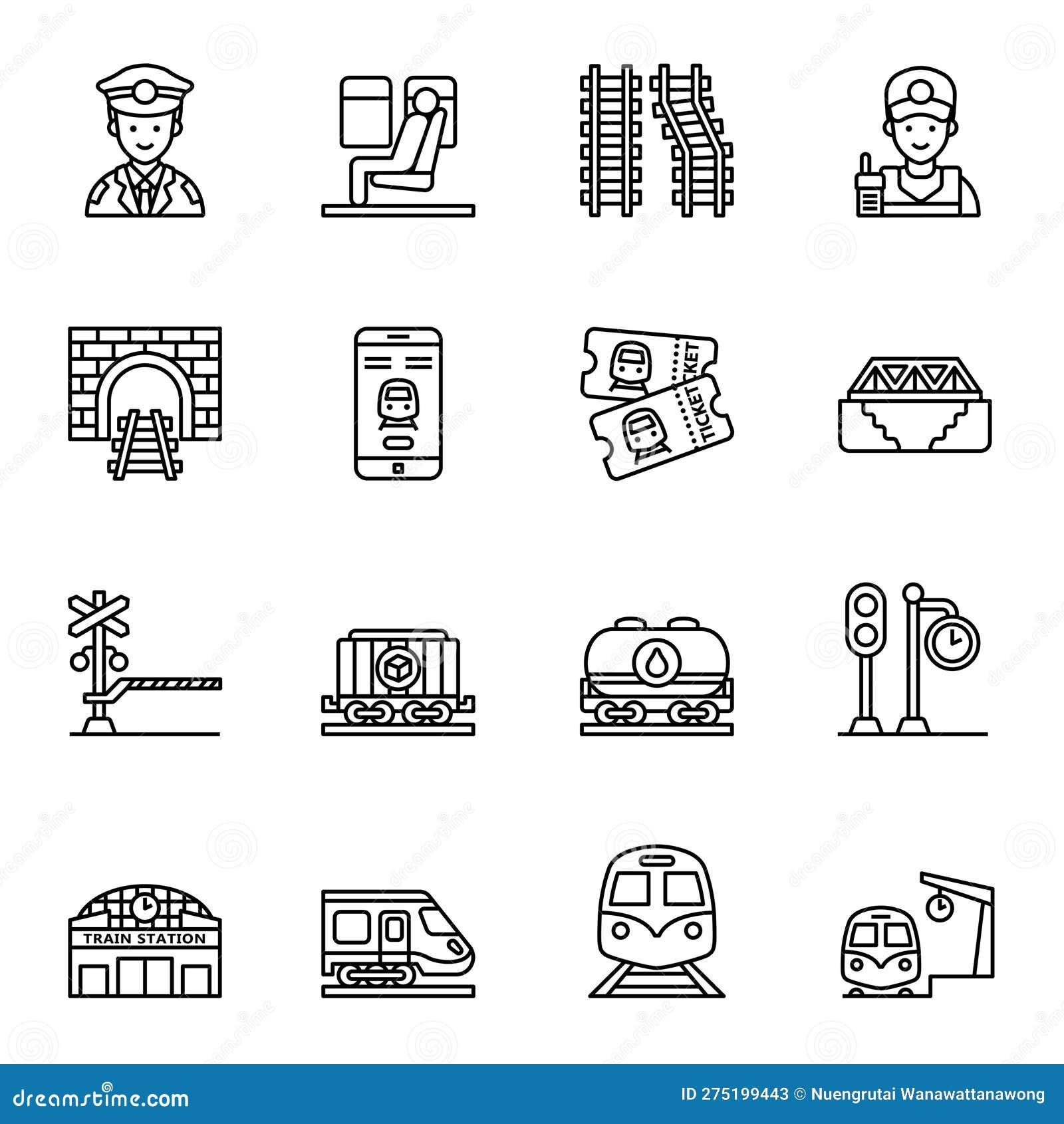 Train and Railways Line Icon Set 1. Stock Illustration - Illustration ...