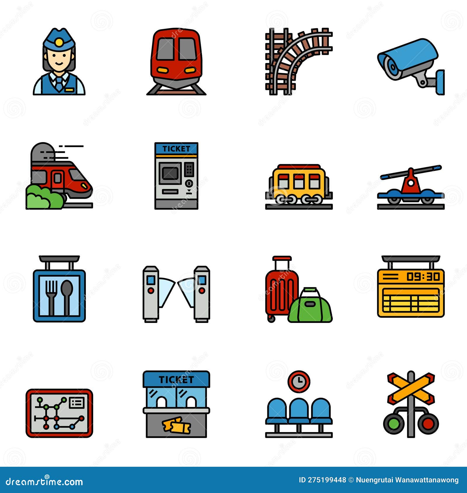 Train and Railways Lineal Color Icon Set 2. Stock Vector - Illustration ...