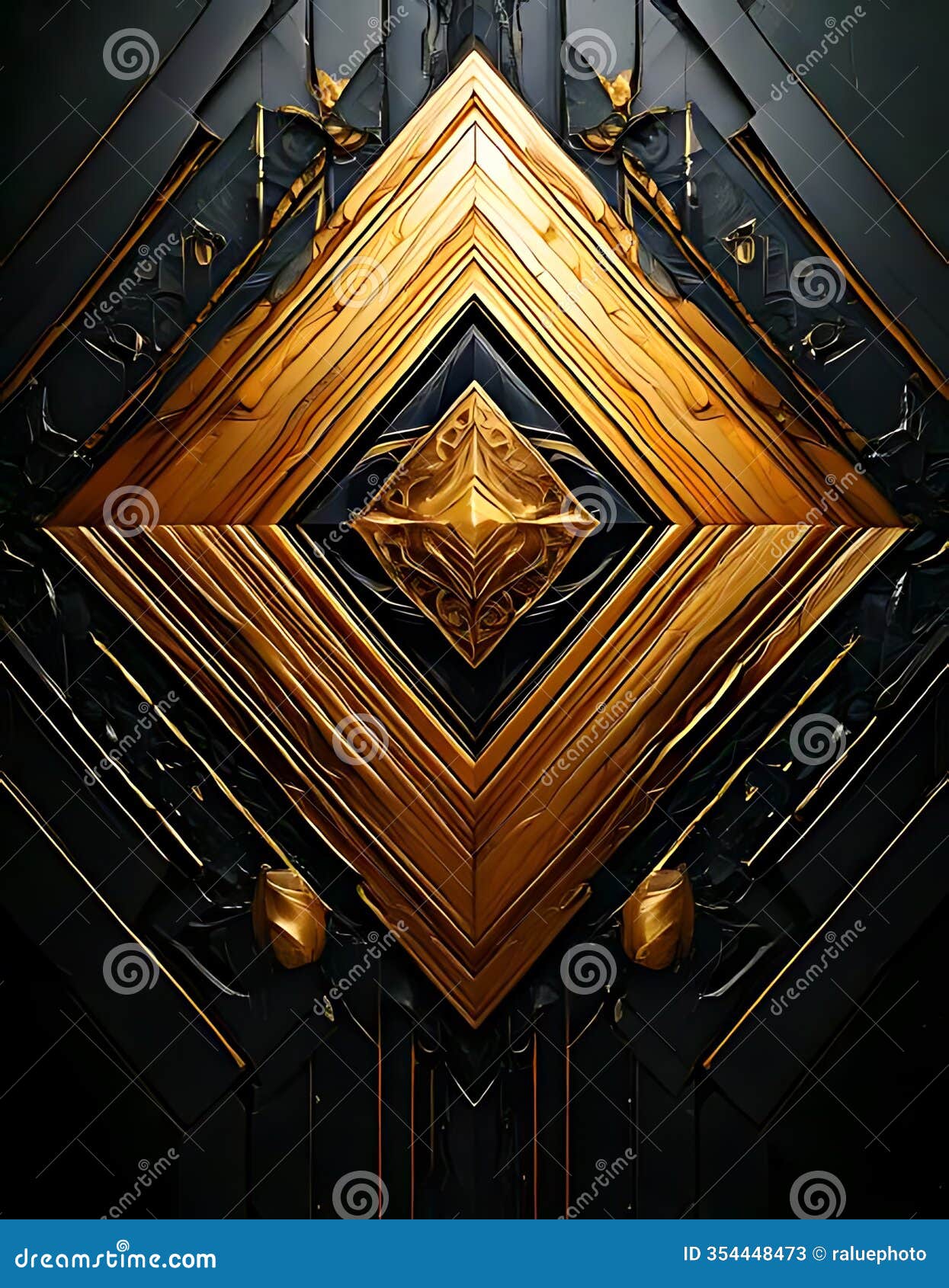 Black and Gold Abstract Background with Central Diamond Shape Stock ...