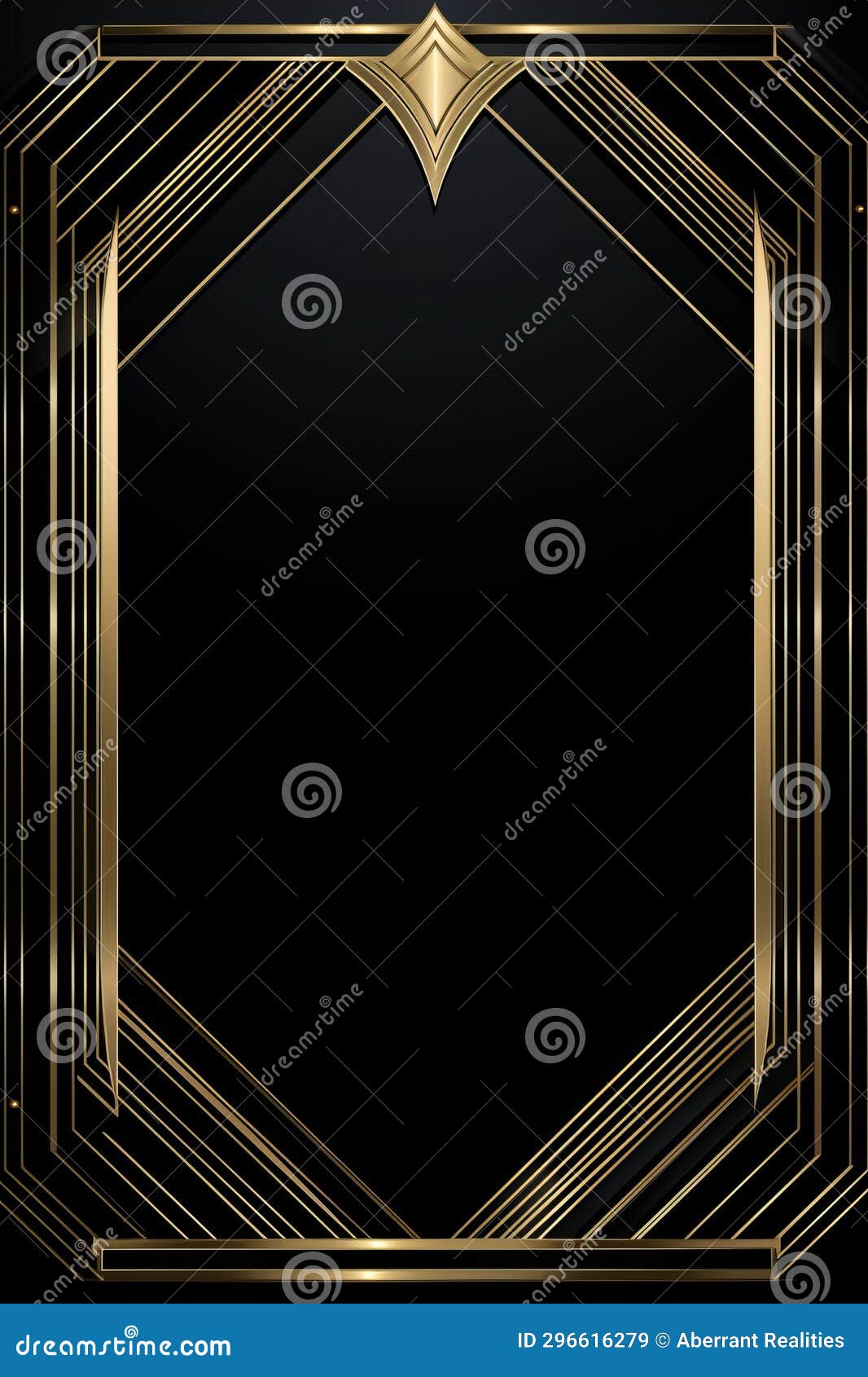 A Black and Gold Art Deco Style Frame with a Gold Border Stock ...