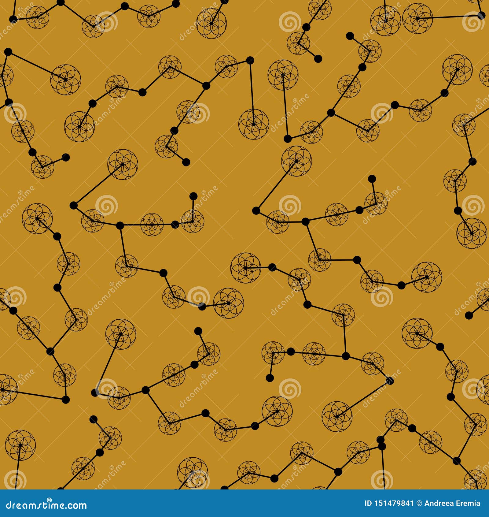 Black and Gold Celestial Elements in a Seamless Pattern Design Stock Vector - Illustration of ...