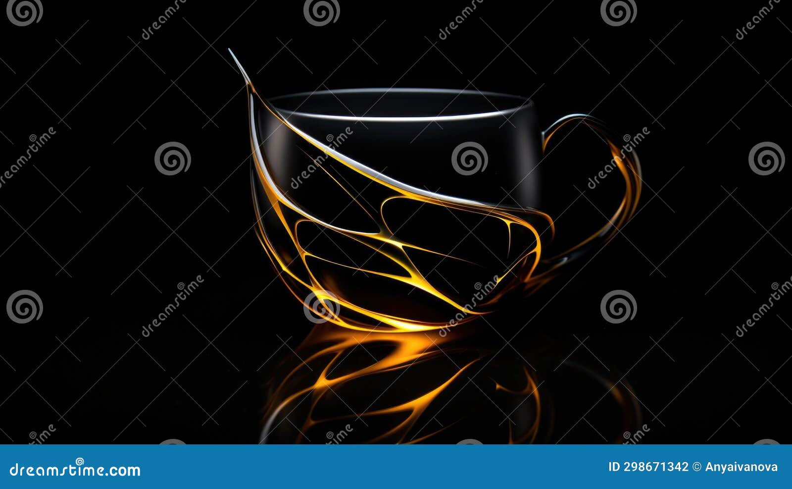 A Black and Gold Coffee Cup on a Reflective Surface Stock Illustration ...