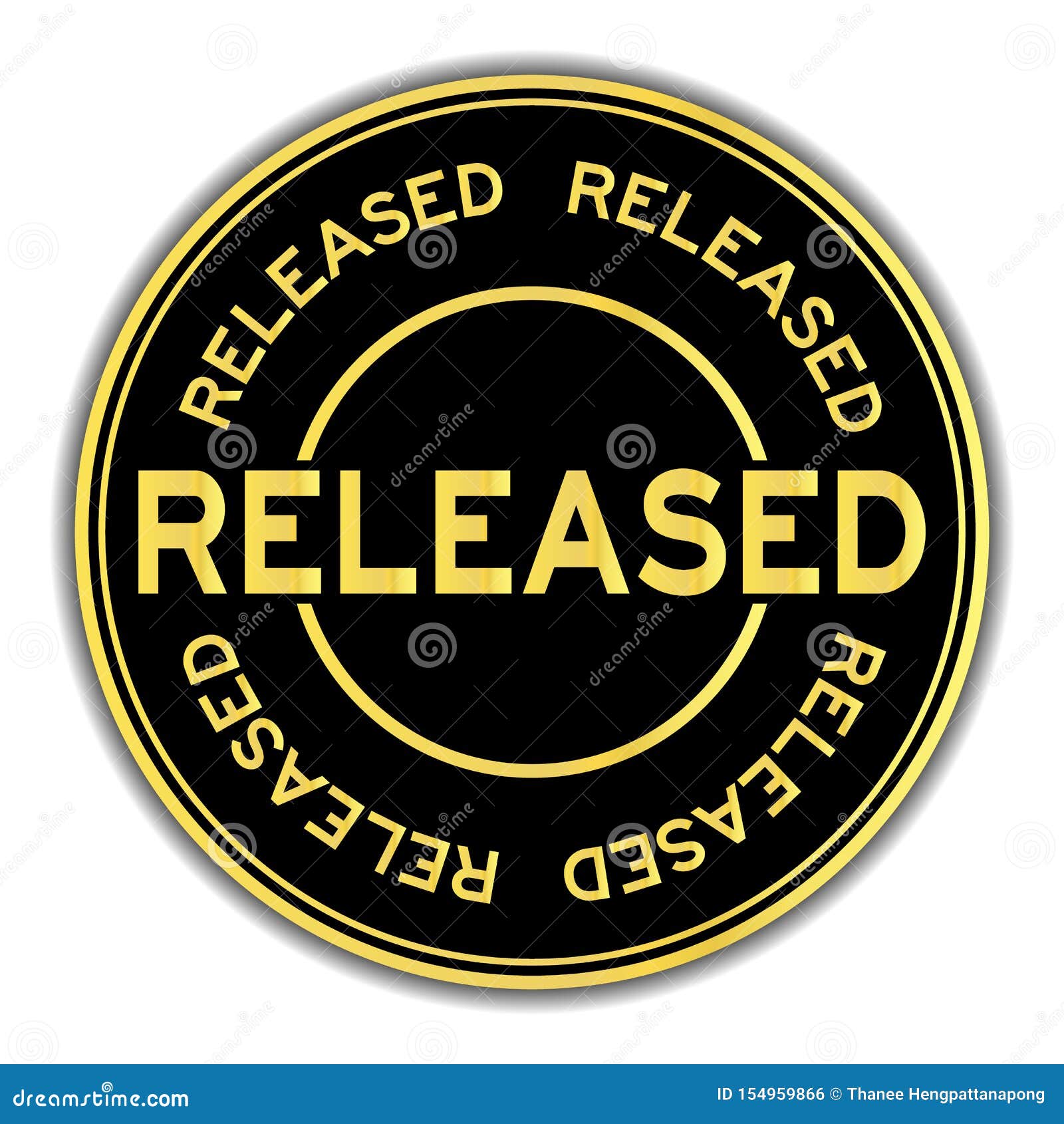 Black And Gold Round Sticker In Word Released On White Background ...