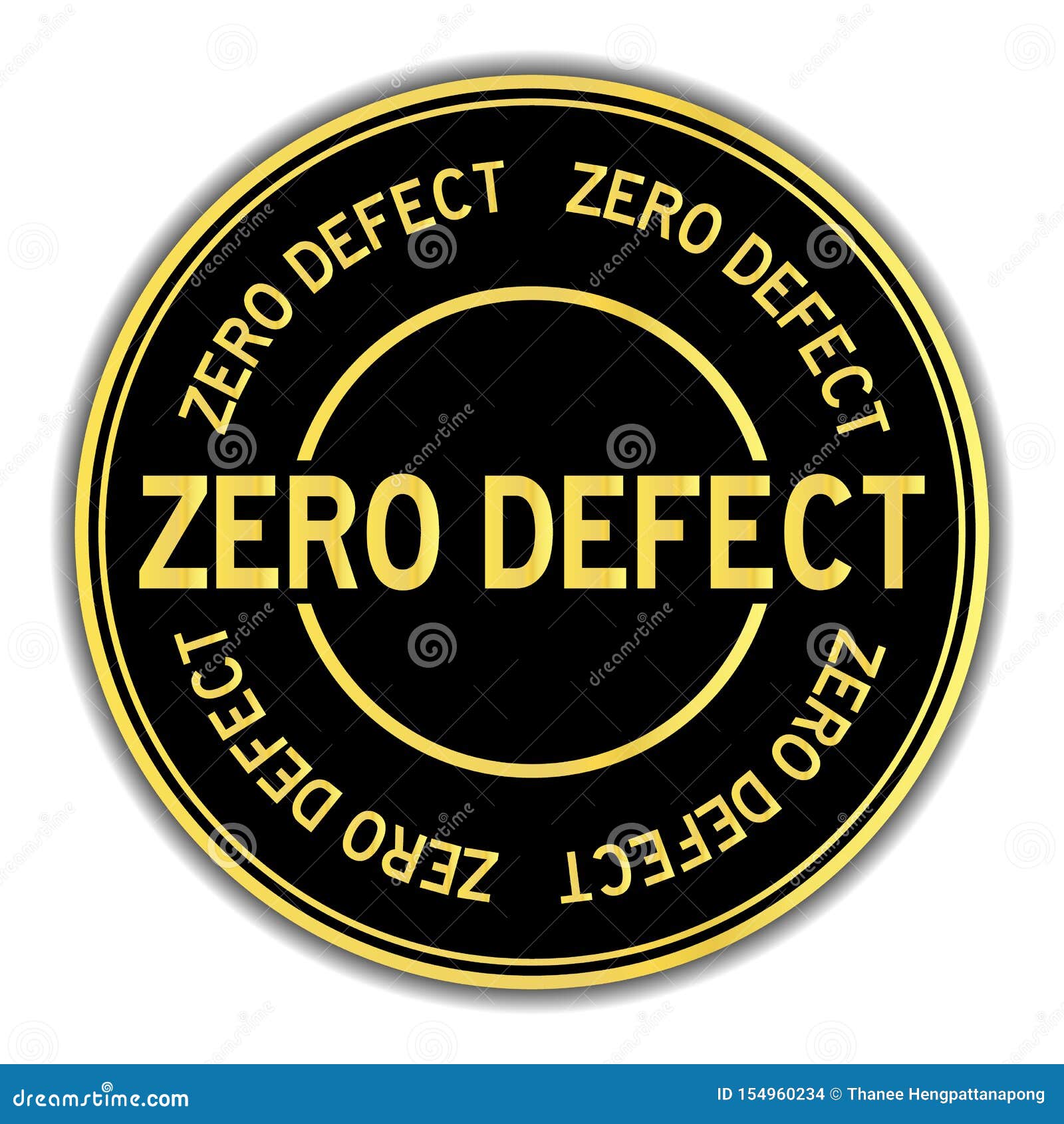 Black and Gold Round Sticker in Word Zero Defect on White Background ...