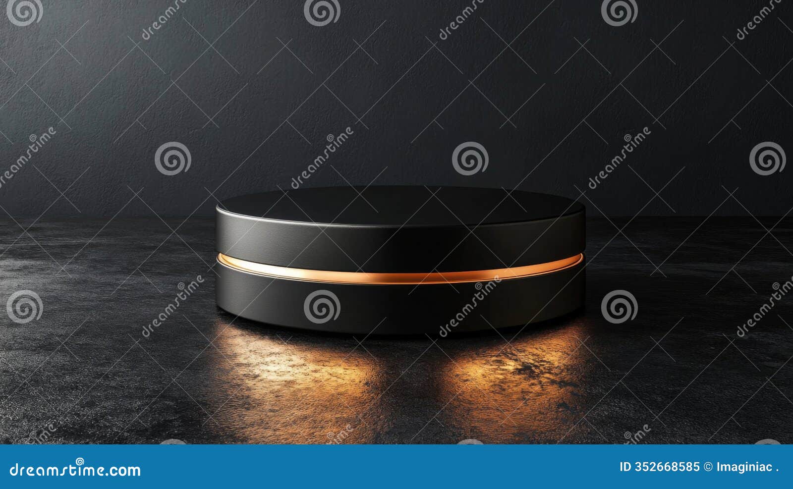 Black and Gold Cylindrical Display Platform on Dark Surface Stock ...