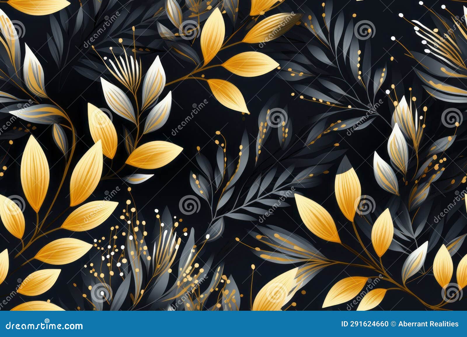 A Black and Gold Floral Pattern on a Black Background Stock ...
