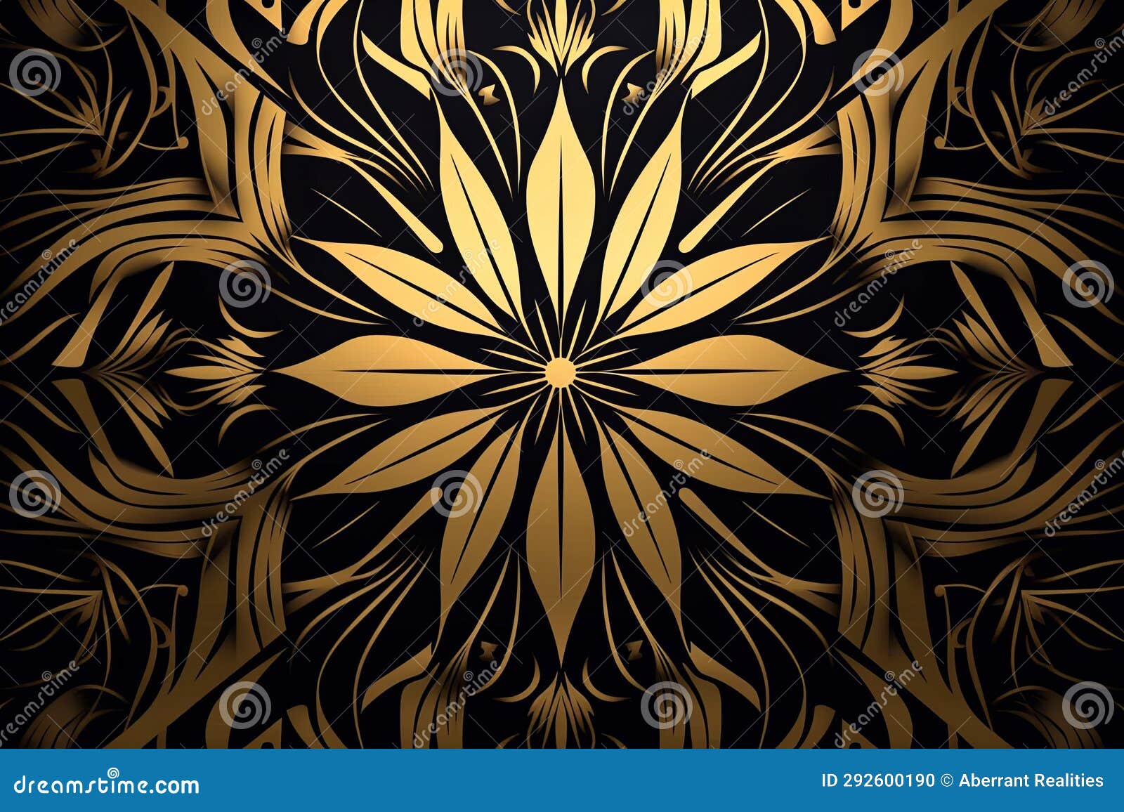 A Black and Gold Floral Pattern on a Black Background Stock ...