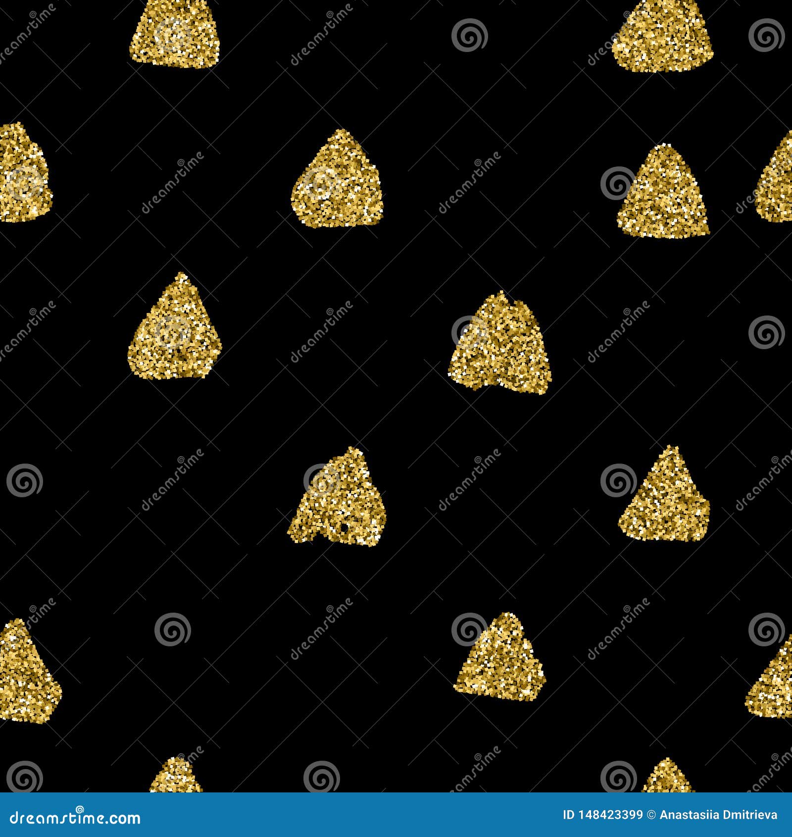 Black and Gold Hand Draw Seamless Pattern of Triangles. Vector Endless ...