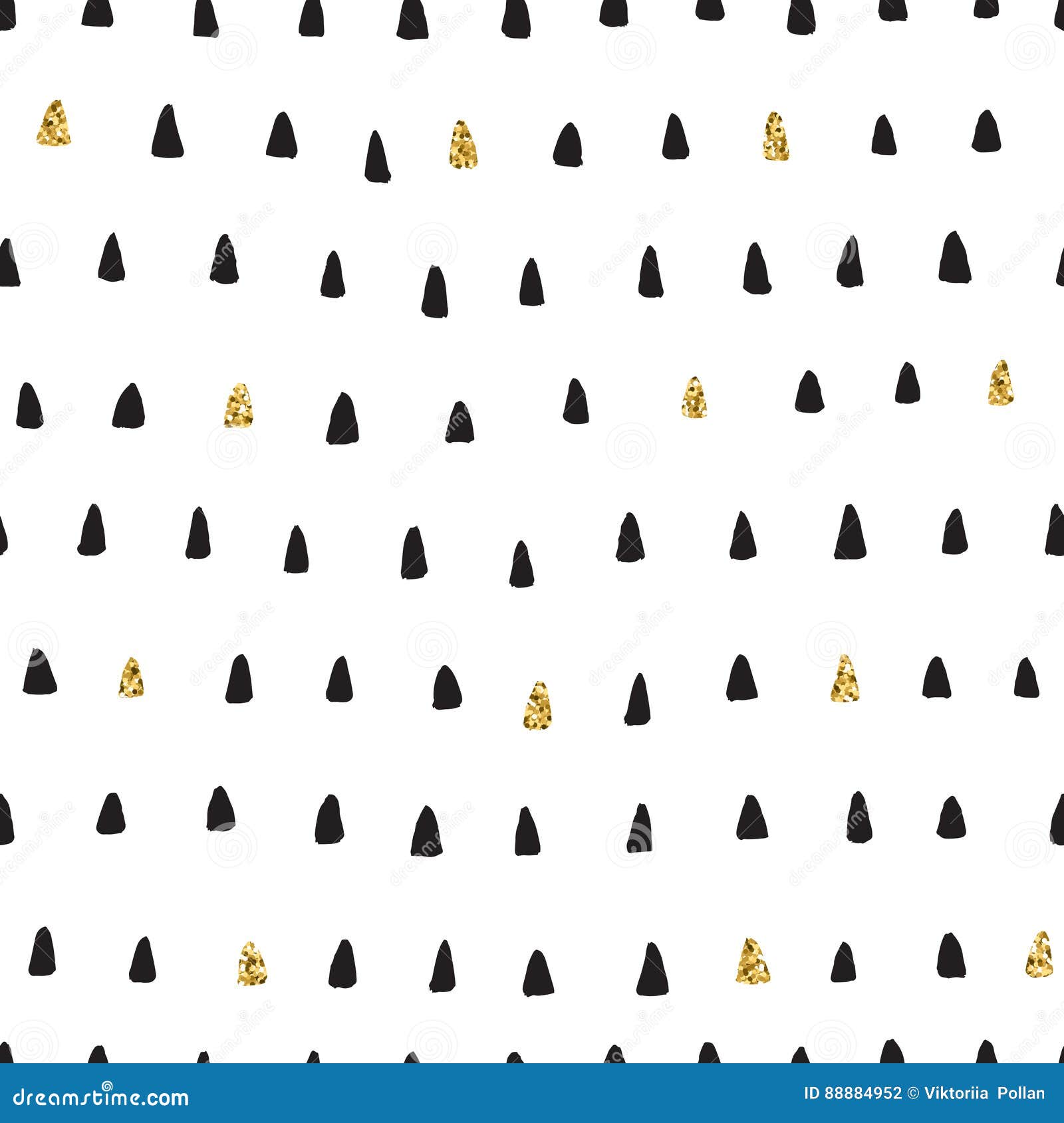 Black and Gold Hand Drawn Vector Seamless Long Triangles Pattern Stock ...