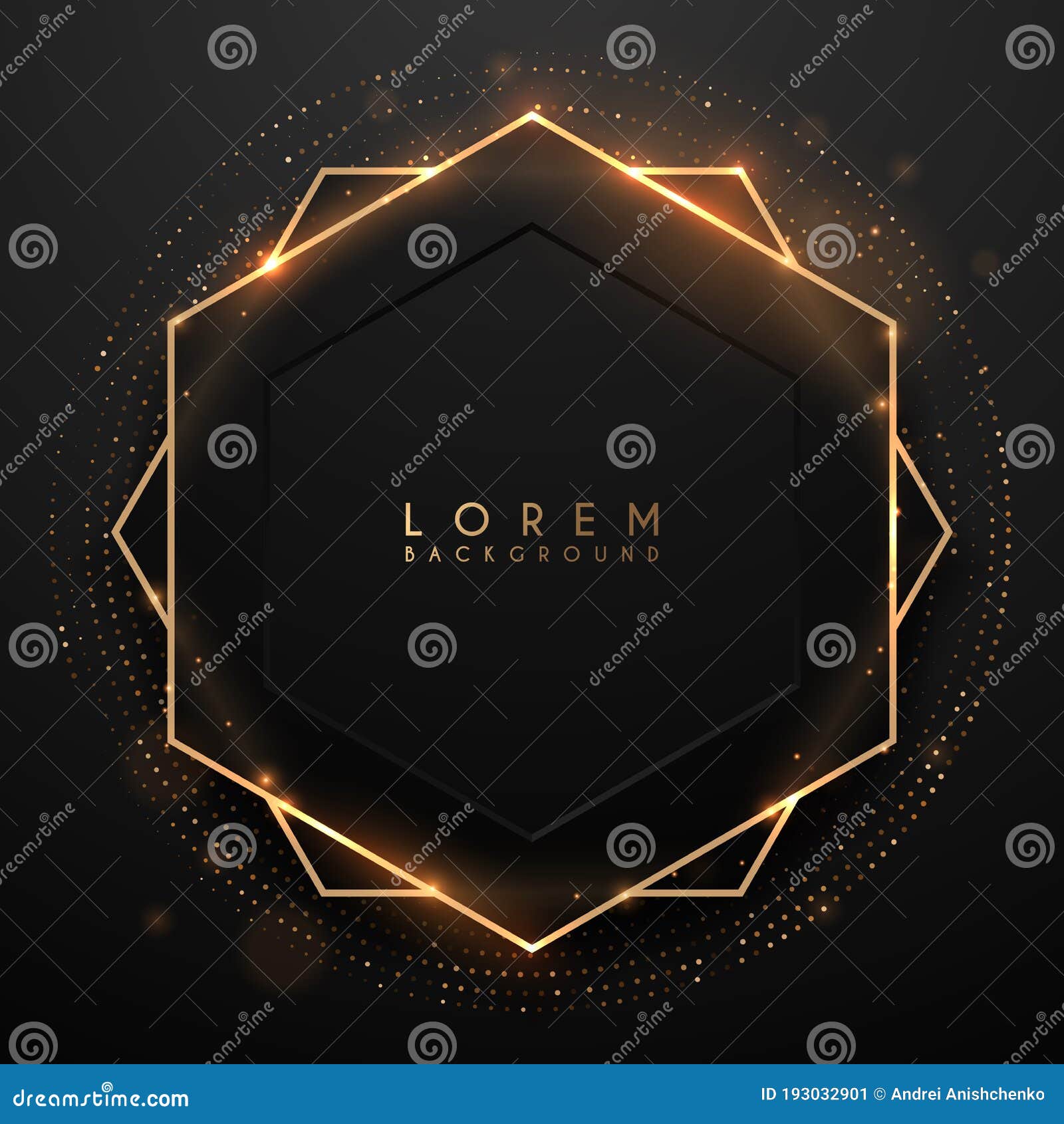 Black and Gold Hexagon Shape Background with Glow Effect Stock Vector ...
