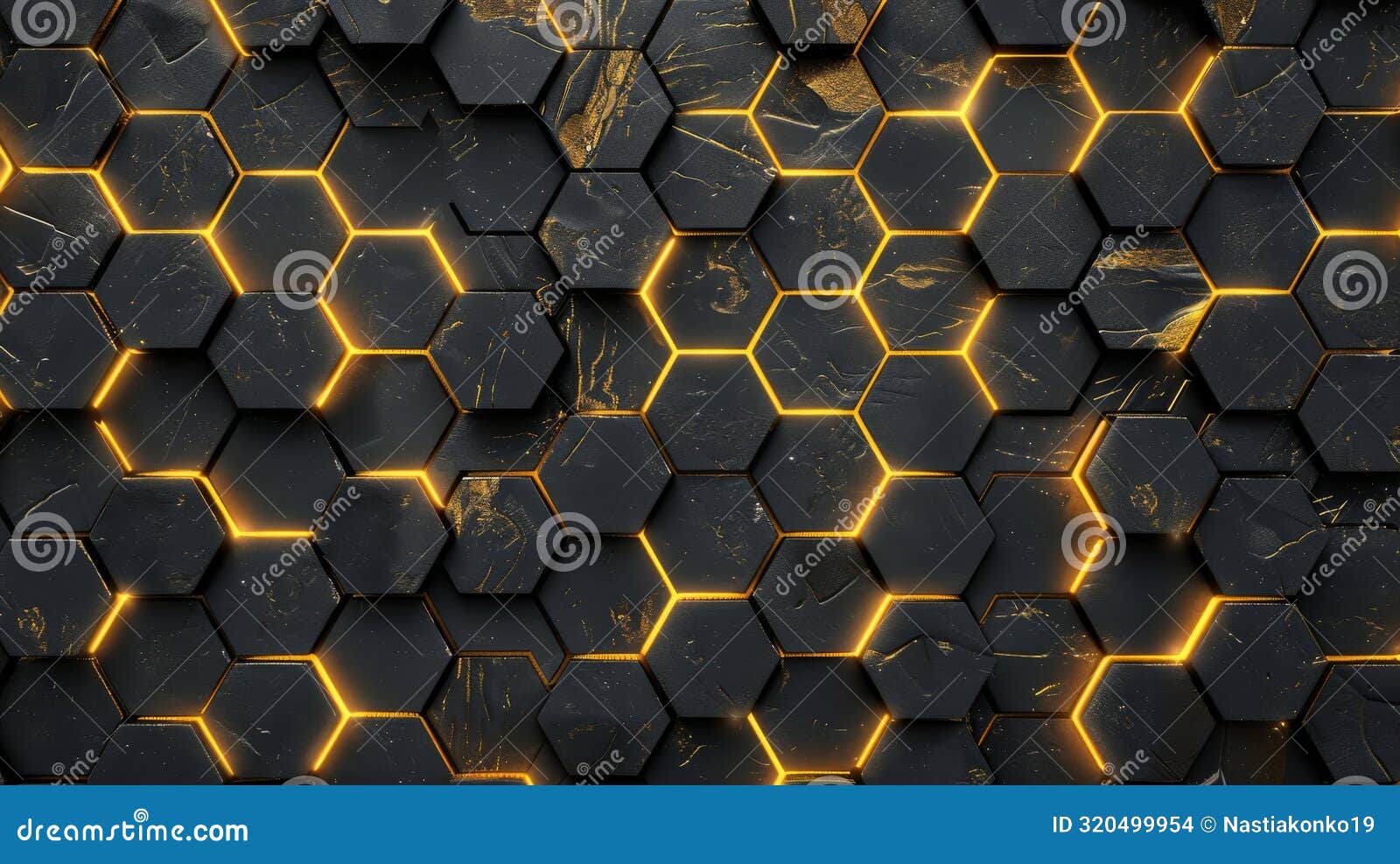 Black and Gold Hexagonal Pattern with Glowing Edges Stock Photo - Image ...