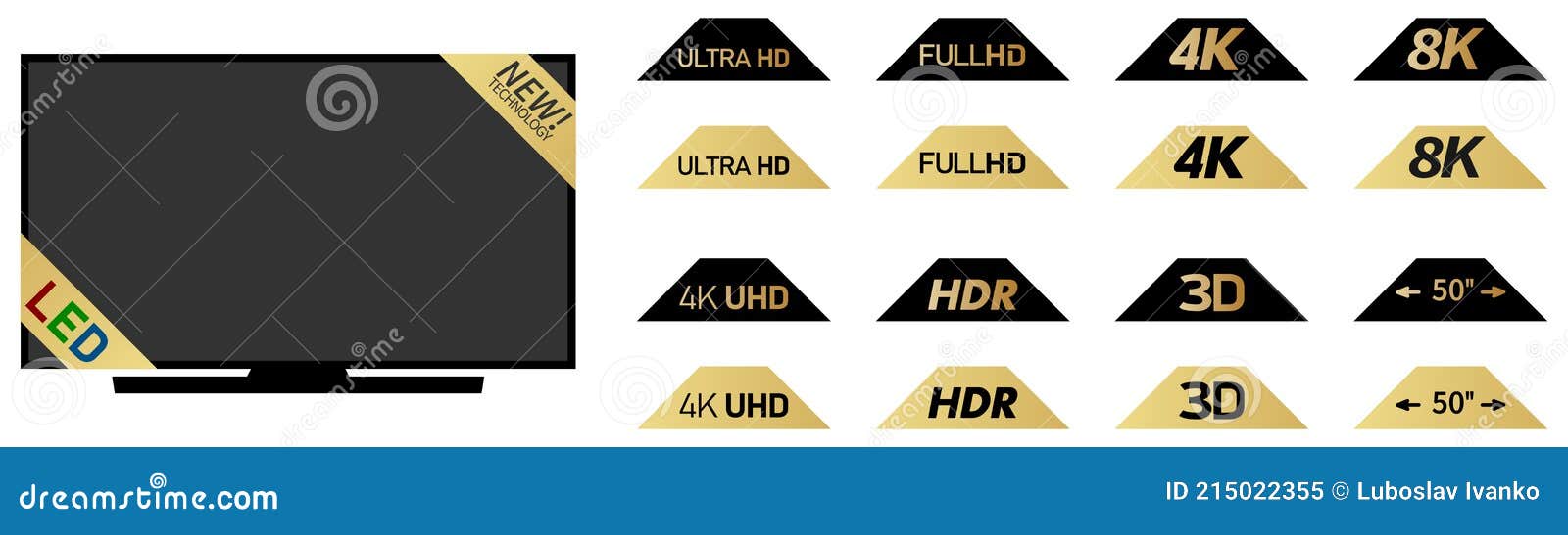 Black or Gold Labels with Display Tv Resolution and Simple Tv Mockup ...
