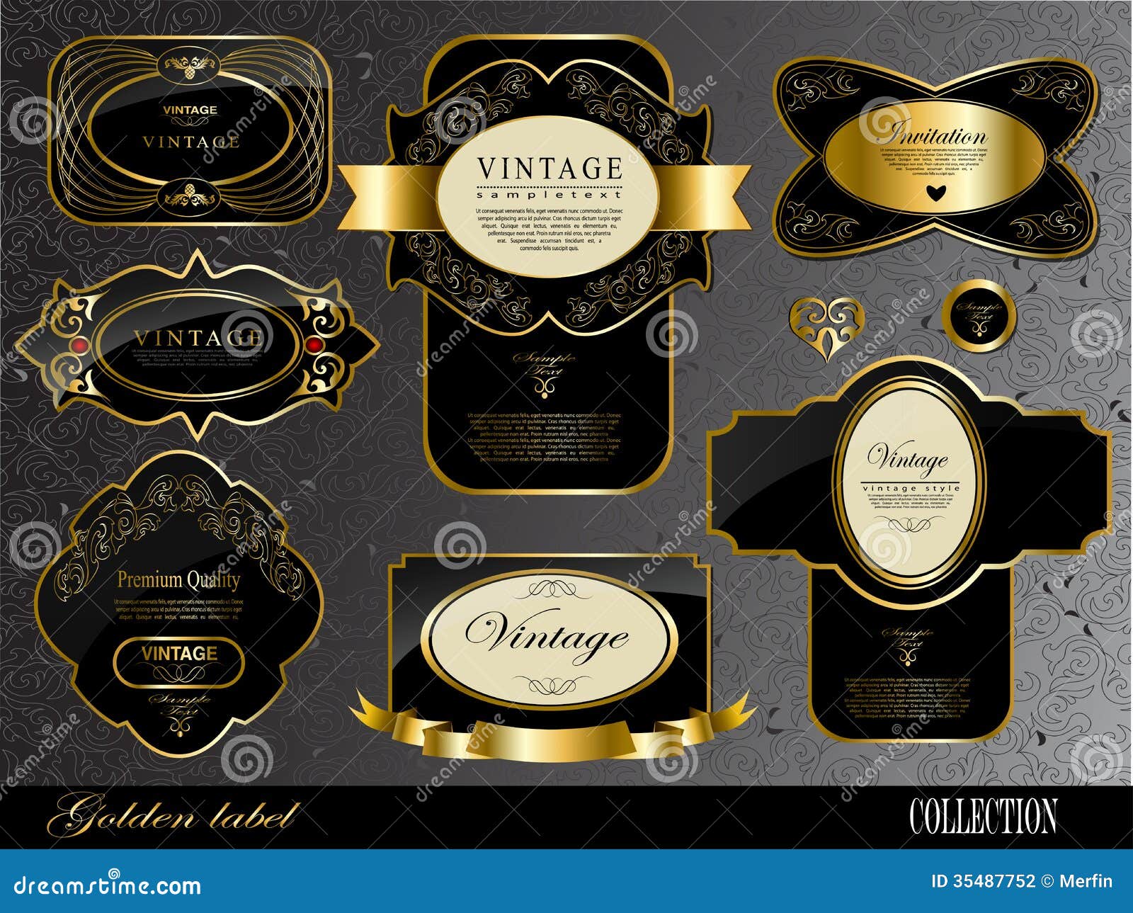 Black gold labels stock vector. Illustration of frame - 35487752