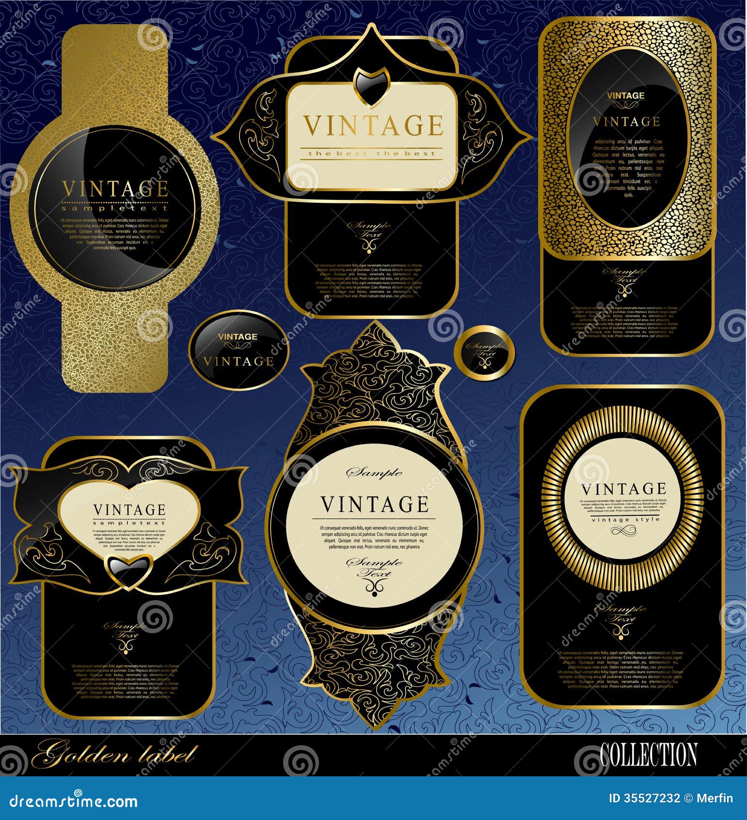 Black gold labels stock vector. Illustration of label - 35527232