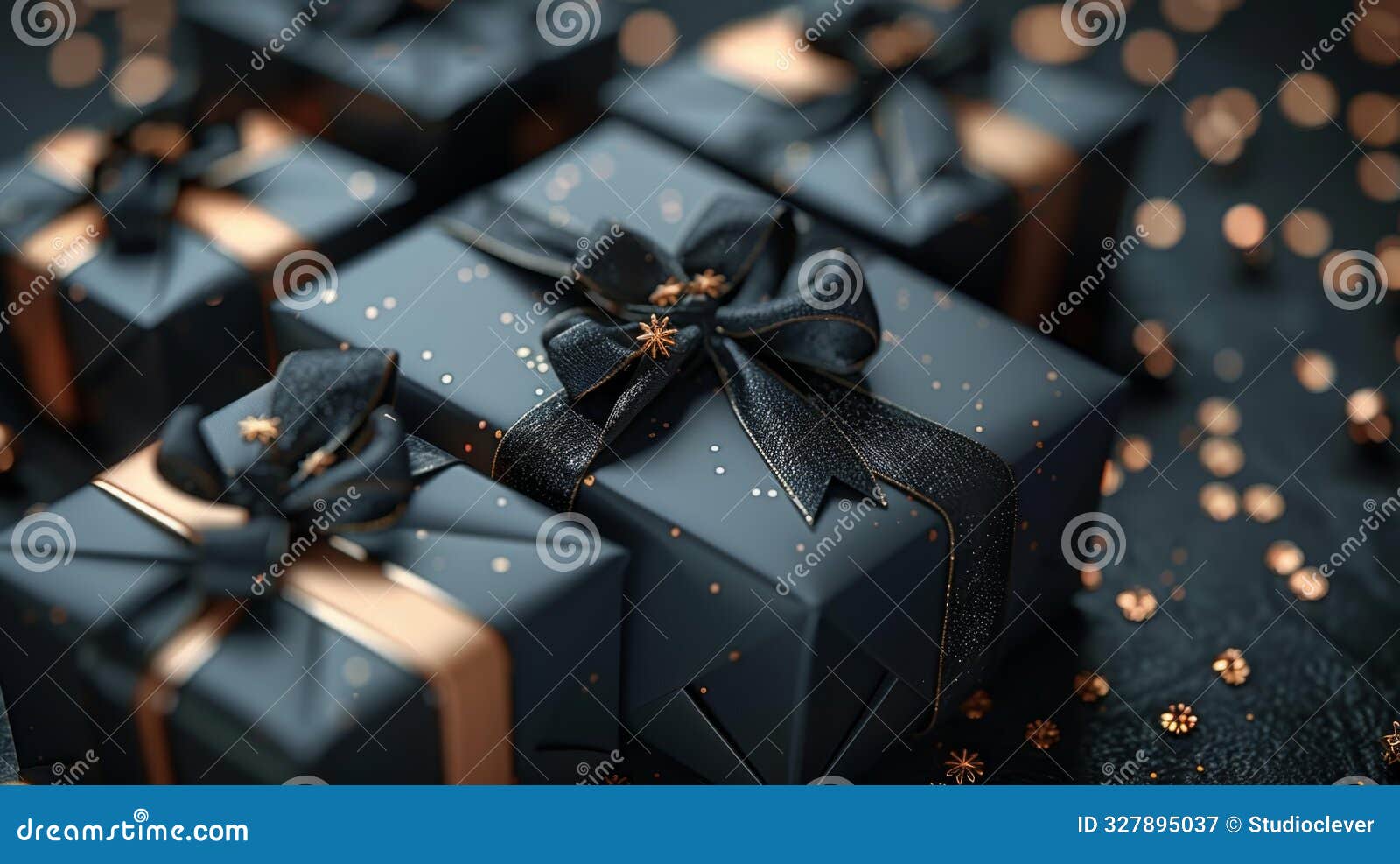 Black and Gold Luxury Gift Boxes - Generative Ai Stock Illustration ...