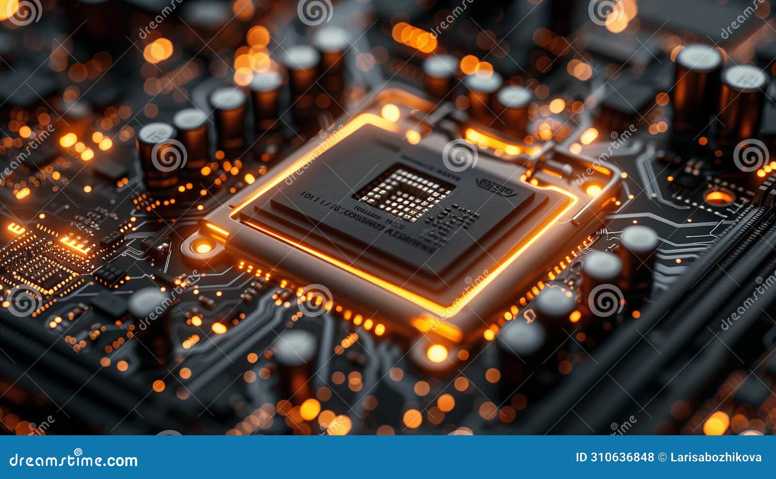 Black and Gold Microprocessor on Motherboard Stock Illustration ...