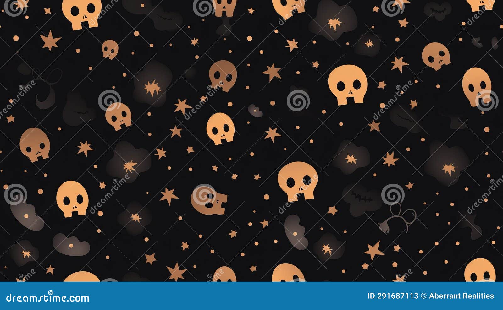 A Black and Gold Pattern with Skulls and Stars Stock Illustration ...