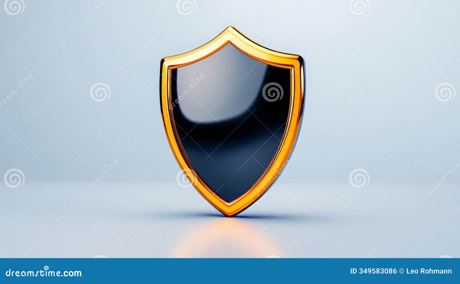 Black and Gold Shield with High Contrast Design on a Reflective Surface ...