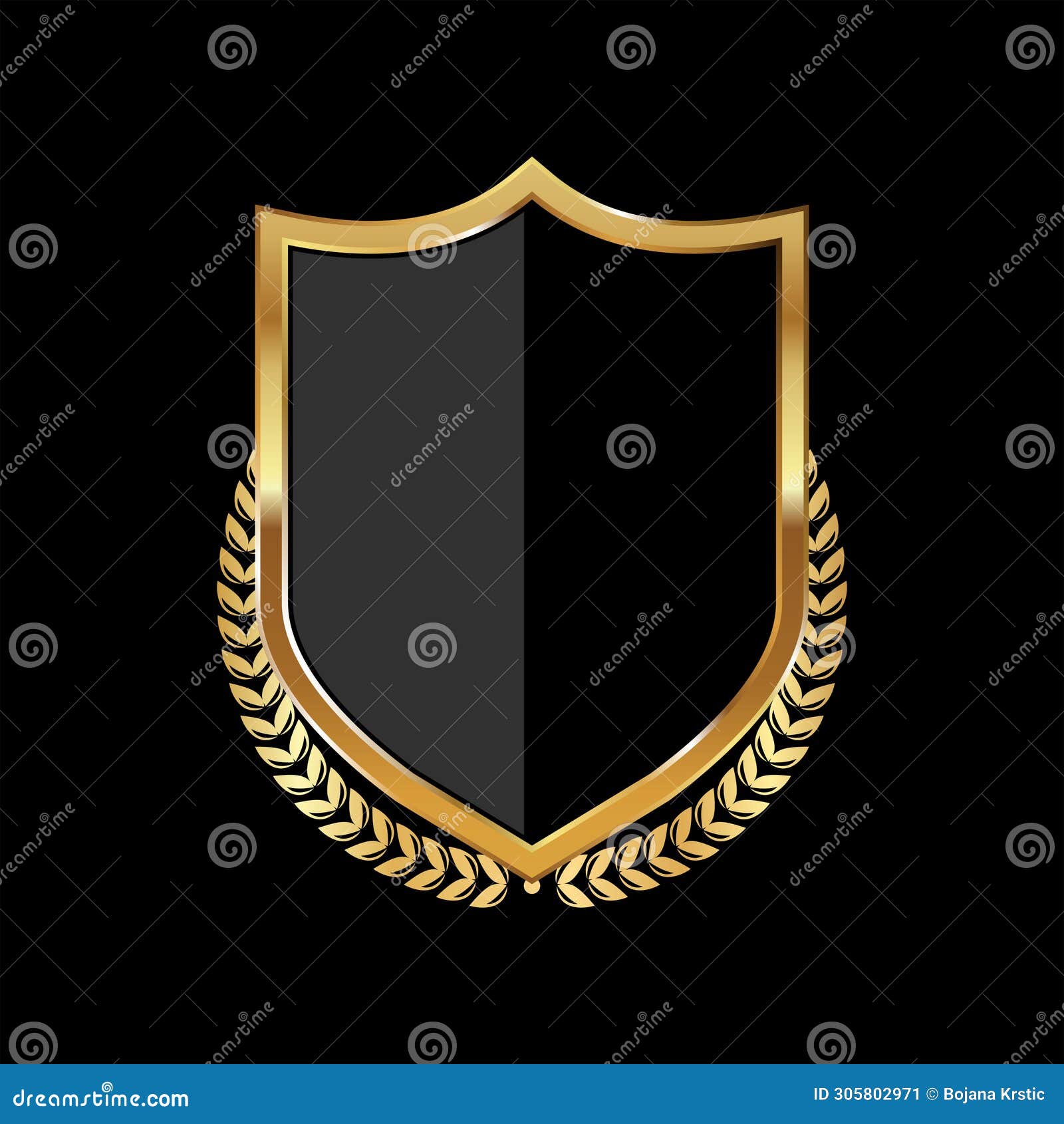 Black and Gold Shield with Laurel Wreath Vector Illustration Stock ...