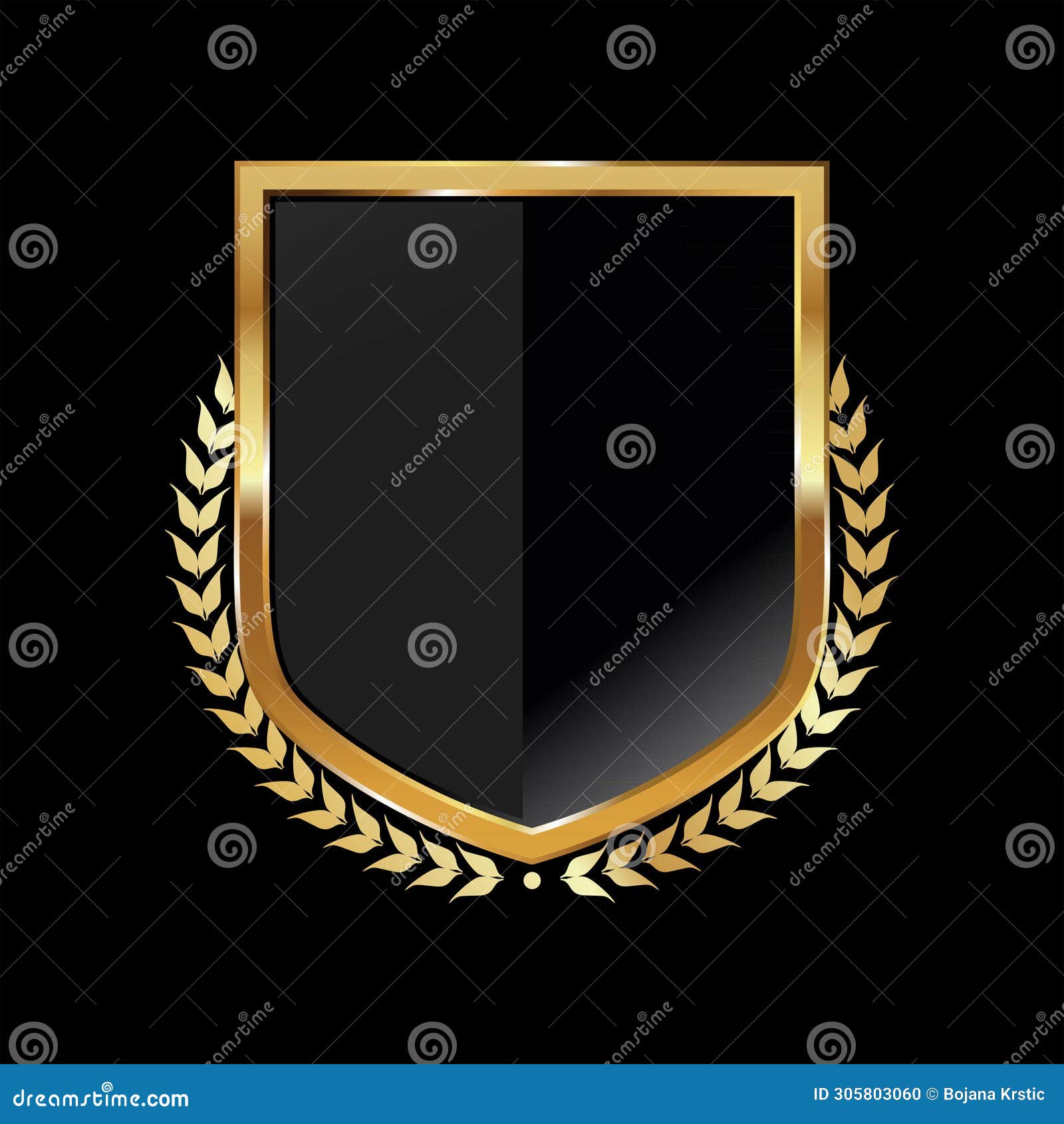 Black and Gold Shield with Laurel Wreath Vector Illustration Stock ...