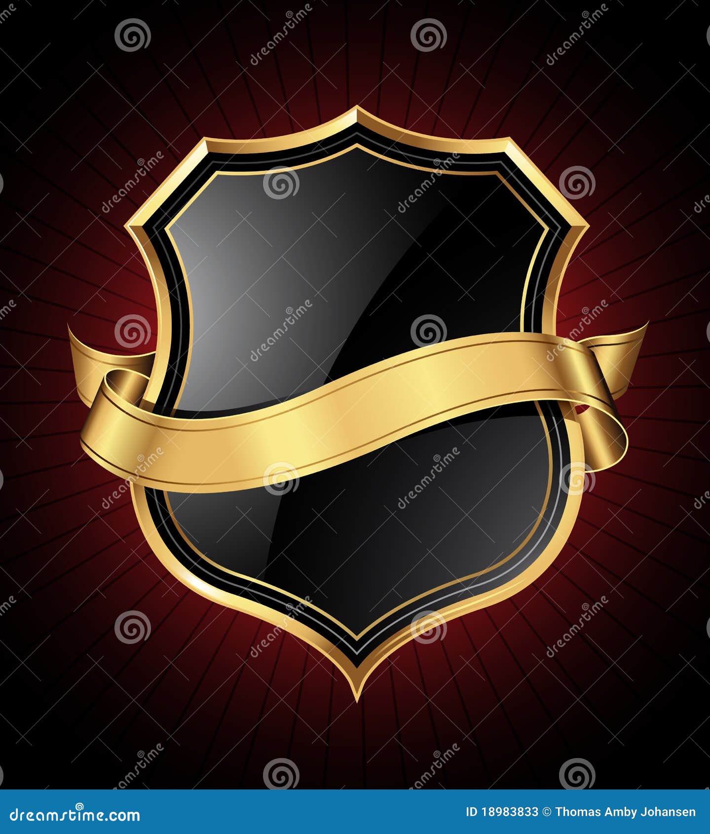 Black and Gold Shield and Ribbon Stock Vector - Illustration of glossy ...