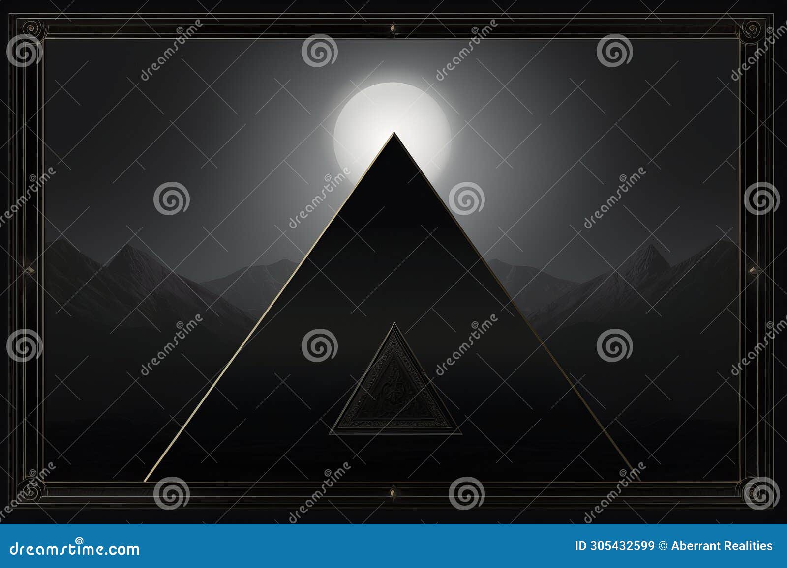 A Black and Gold Triangle with a Moon in the Background Stock ...