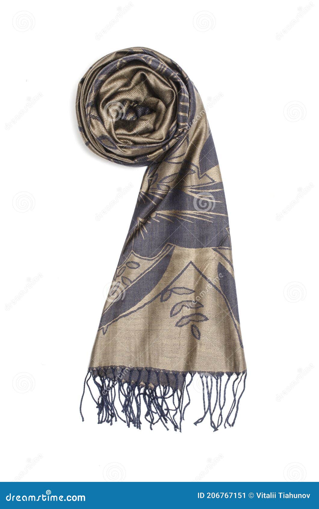 Black and Gold Women`s Scarf with Pattern Isolated on White Stock Image ...