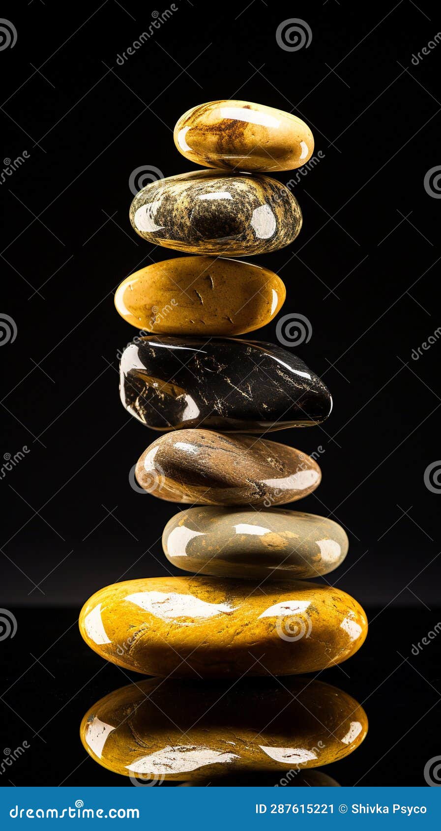 Black and Gold Zen Smooth Polished Rocks on Black Background Generative ...