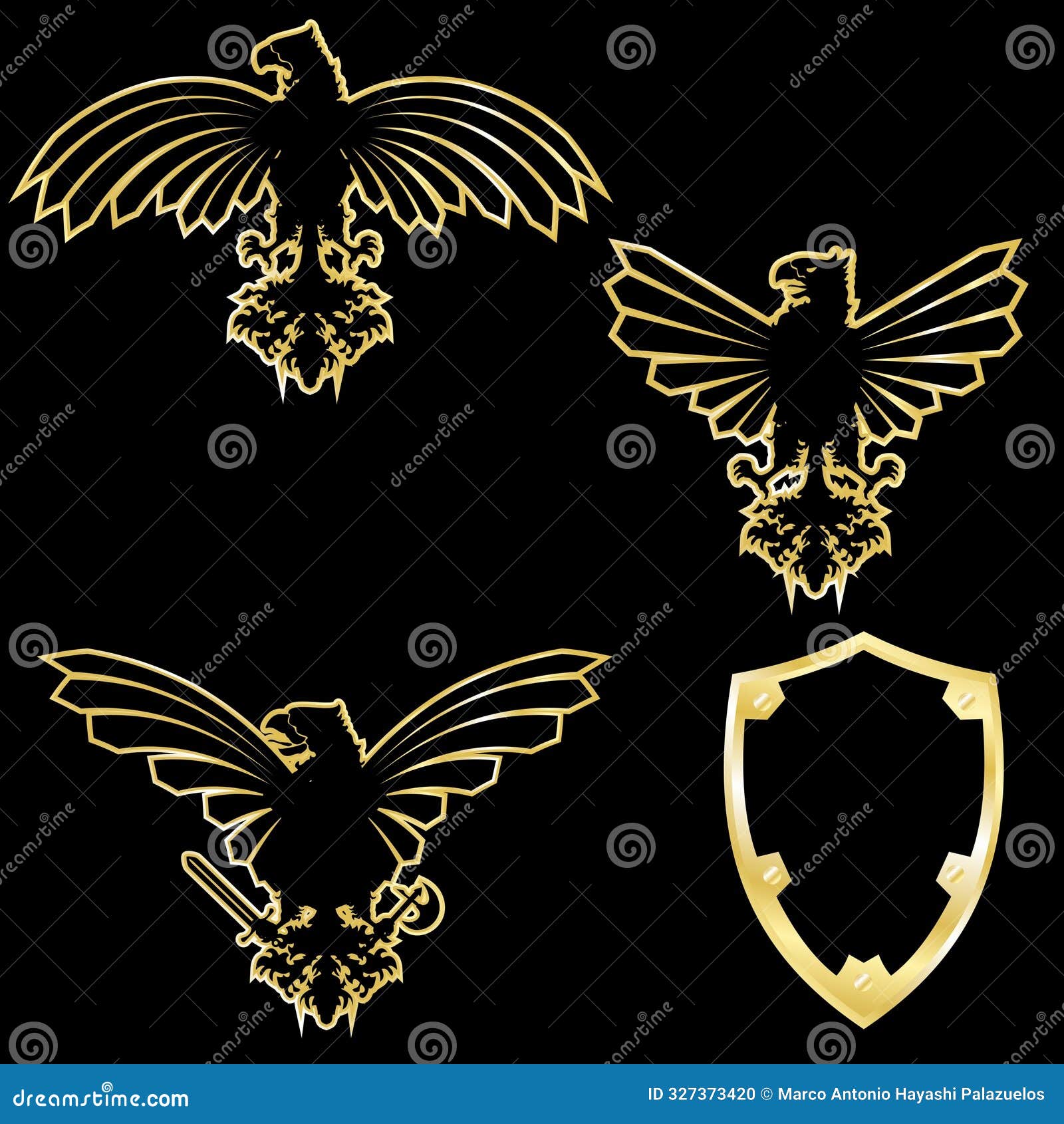 Black Golden Eagle Emblem Crest Tattoo Pack Collection Stock Vector ...