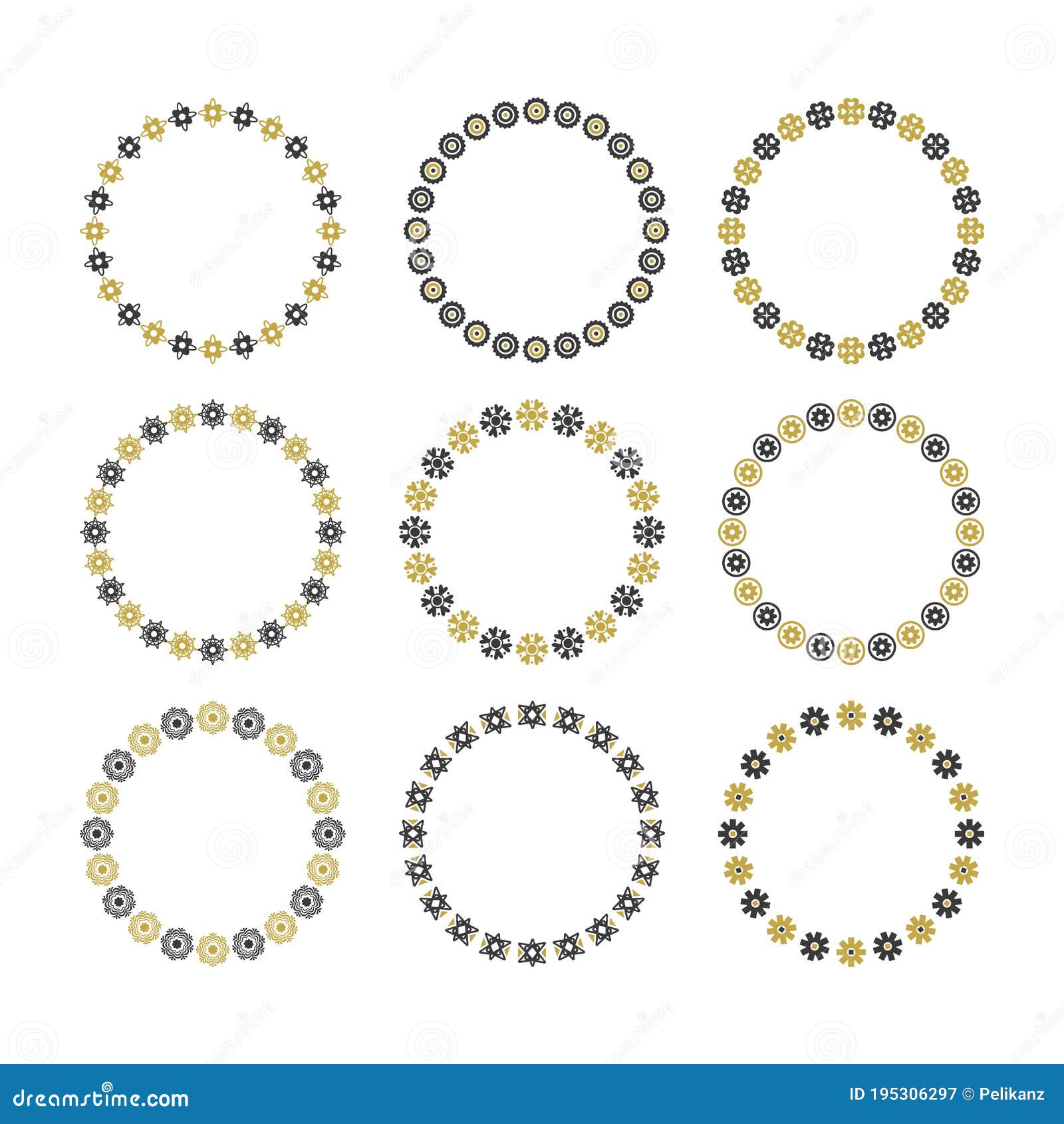 Black And Golden Empty Circle And Round Floral And Cute Mandala Emblems ...