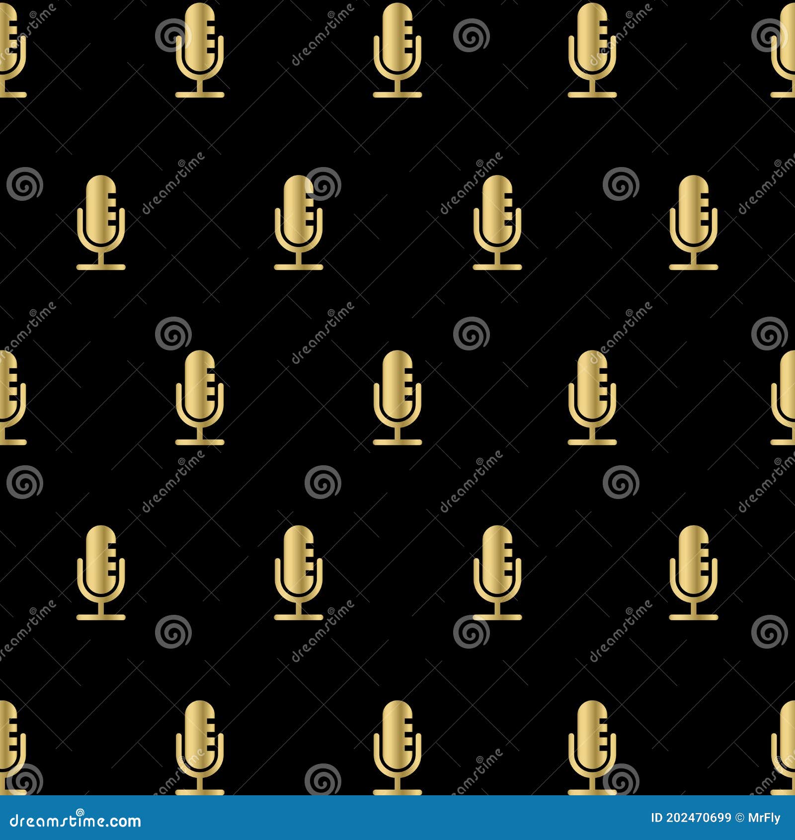 Black Golden Microphone Seamless Pattern, Vector Illustration Stock ...