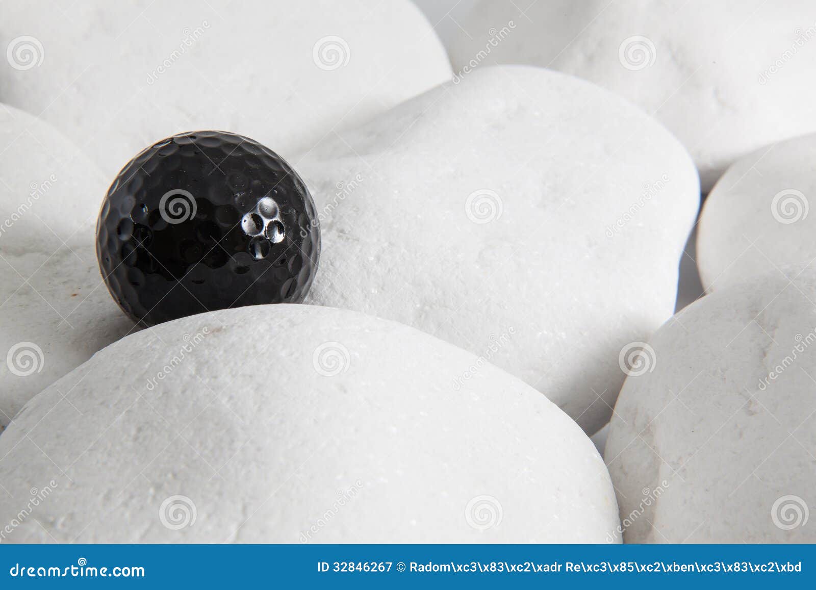 Black Golf Ball and White Stones Stock Image - Image of leisure, black ...