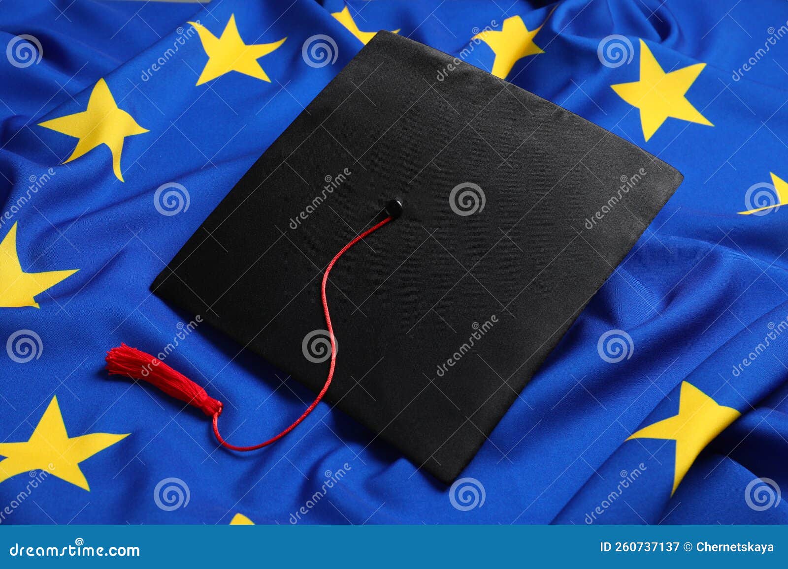 Black Graduation Cap on Flag of European Union Stock Image - Image of ...