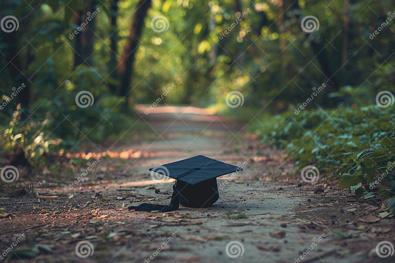 Graduation Cap on a Path in the Forest Stock Illustration ...