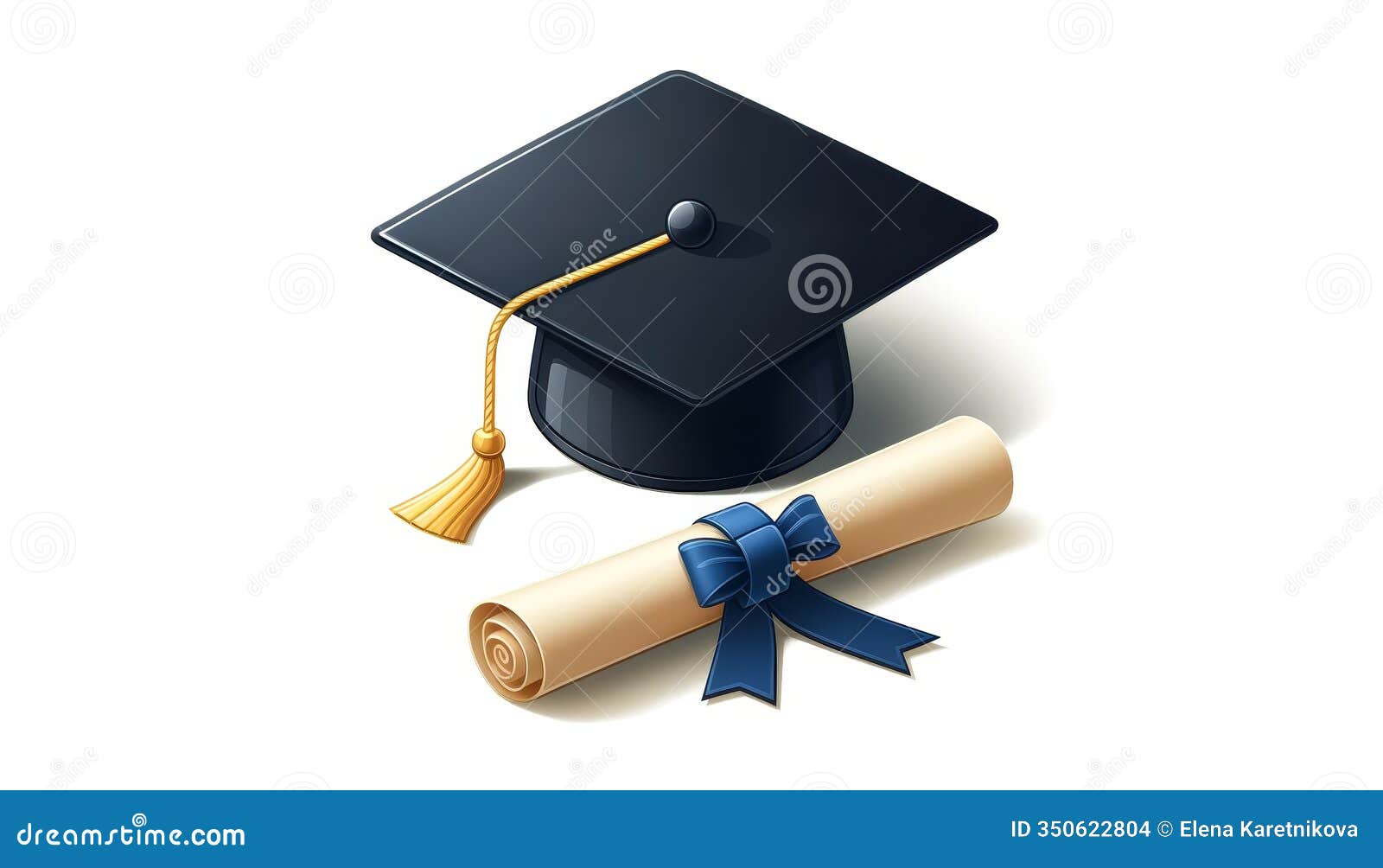Black Graduation Cap and Rolled Diploma with Ribbon. Stock Photo ...
