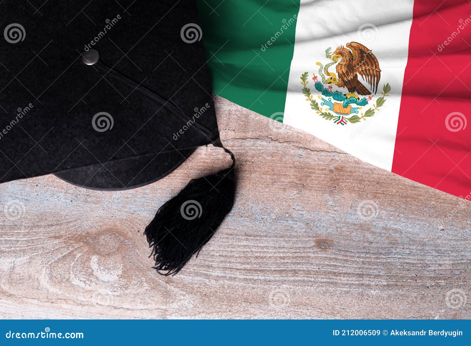 Black Graduation Hat on Mexico Flag, Education Concept, Top View Stock ...