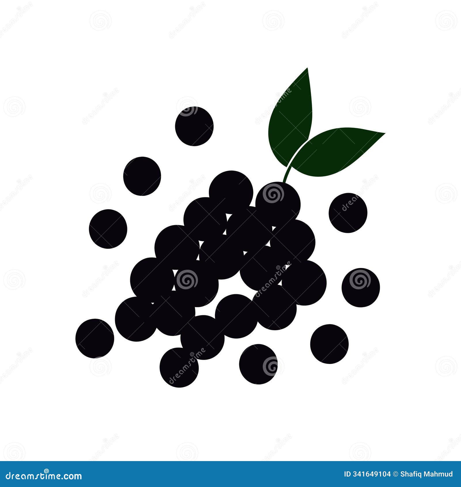 Black Grape Cluster with Green Leaves Silhouette Icon Stock ...