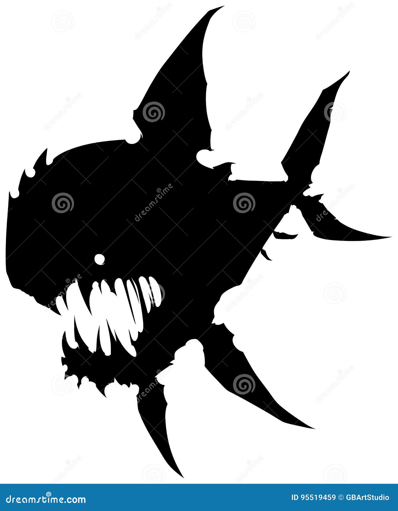 Black Graphic Angry Silhouette Monster Fish Vector Illustration ...