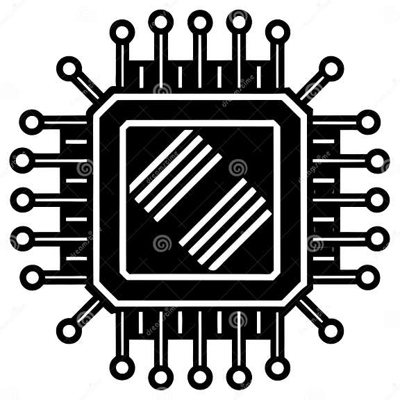 A Black Graphic Depicts a Simplified Microchip Stock Illustration ...