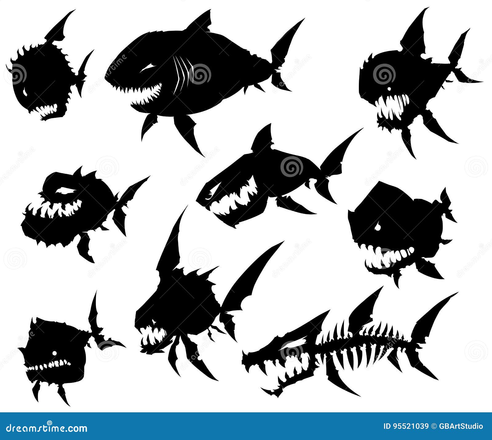 Black Graphic Silhouette Cool Monster Fish on White Background Stock ...