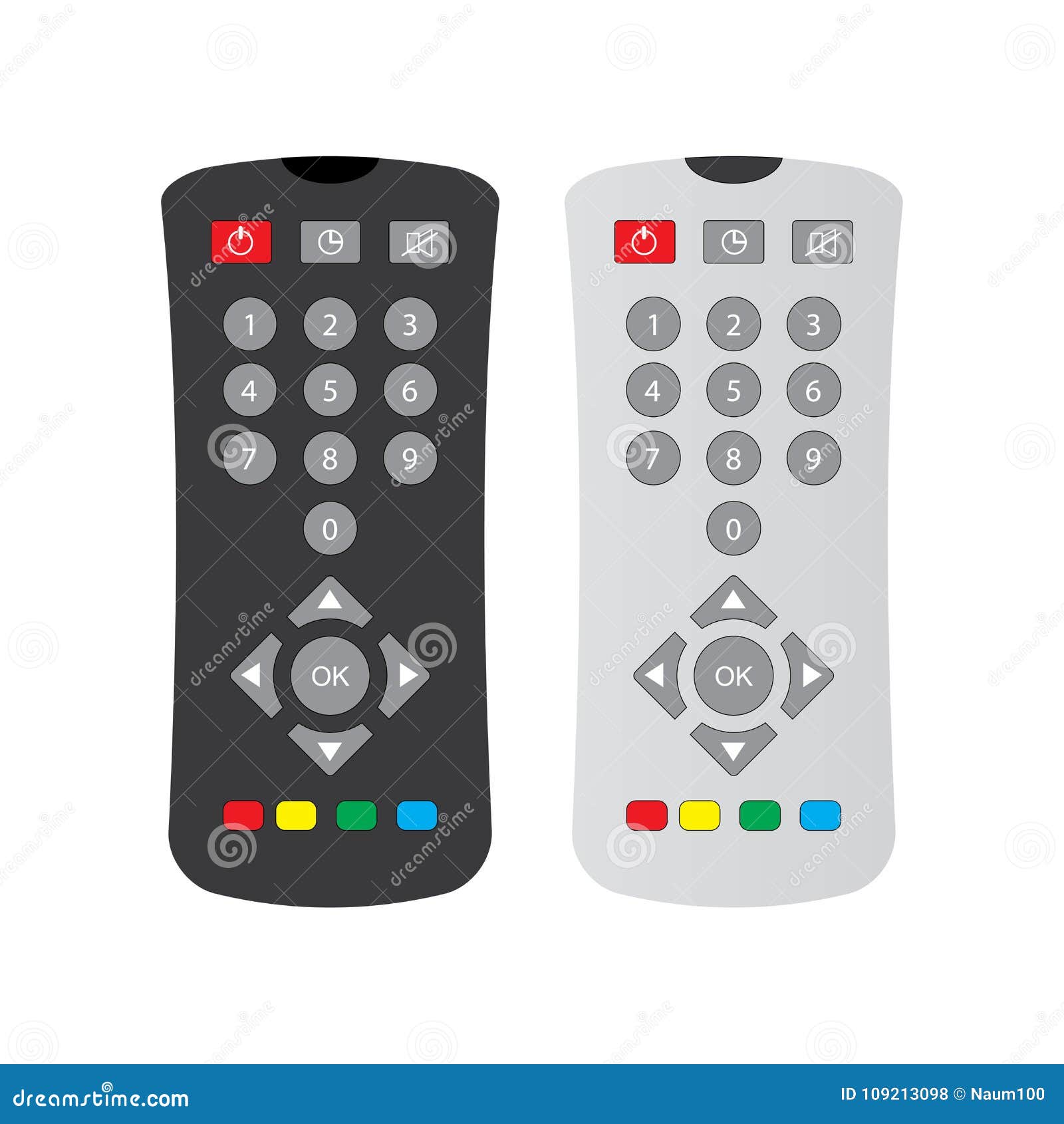 Black and Gray Remote Control with Buttons Isolated Over White B Stock ...