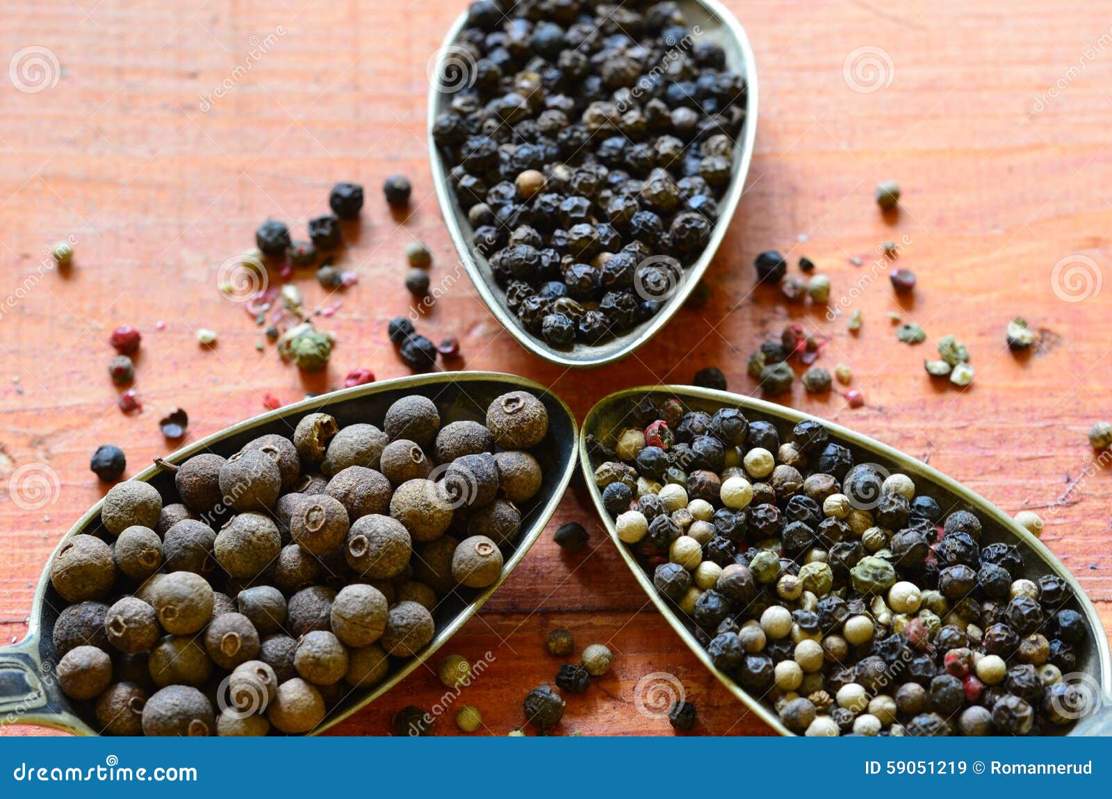Black, Green, Red and White Pepper and Pimento. Stock Image - Image of ...
