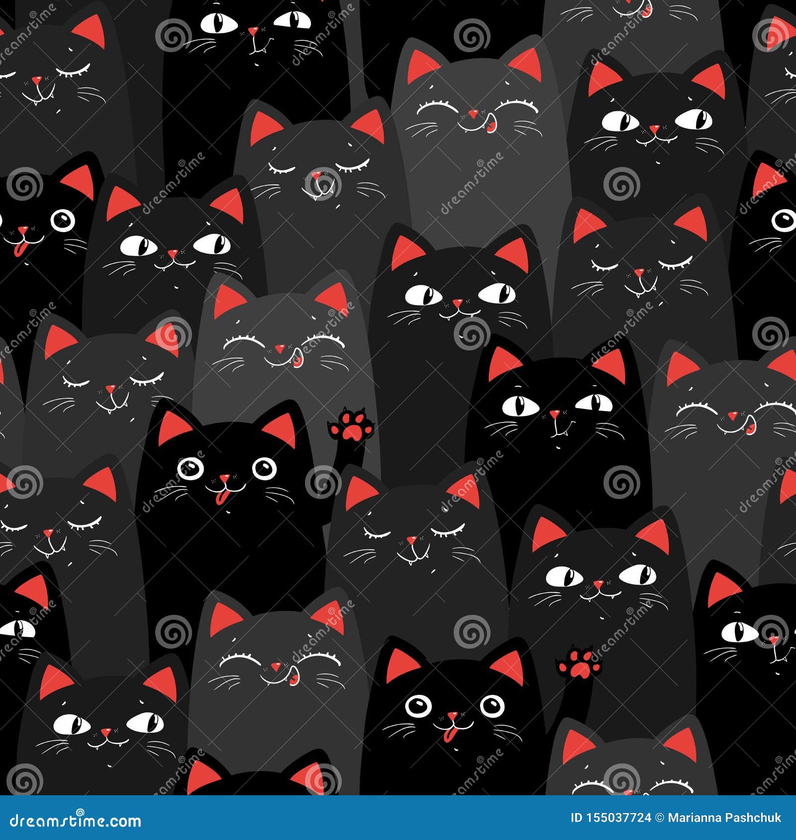 Black and Grey Cats. Cartoon Seamless Pattern. Vector EPS 10. Stock ...